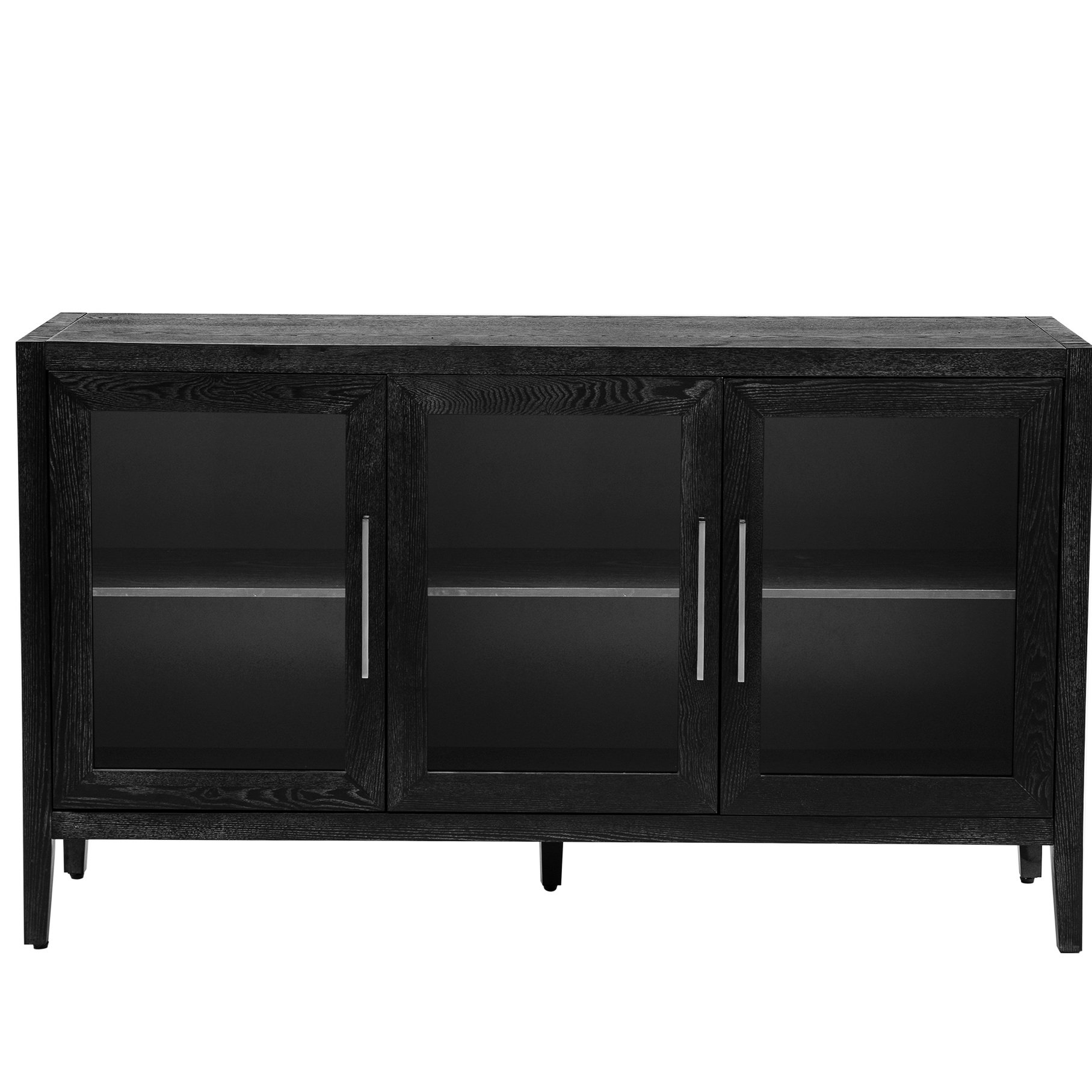 Latitude Run® Black U-style Storage Cabinet With 3 Tempered Glass Doors ...