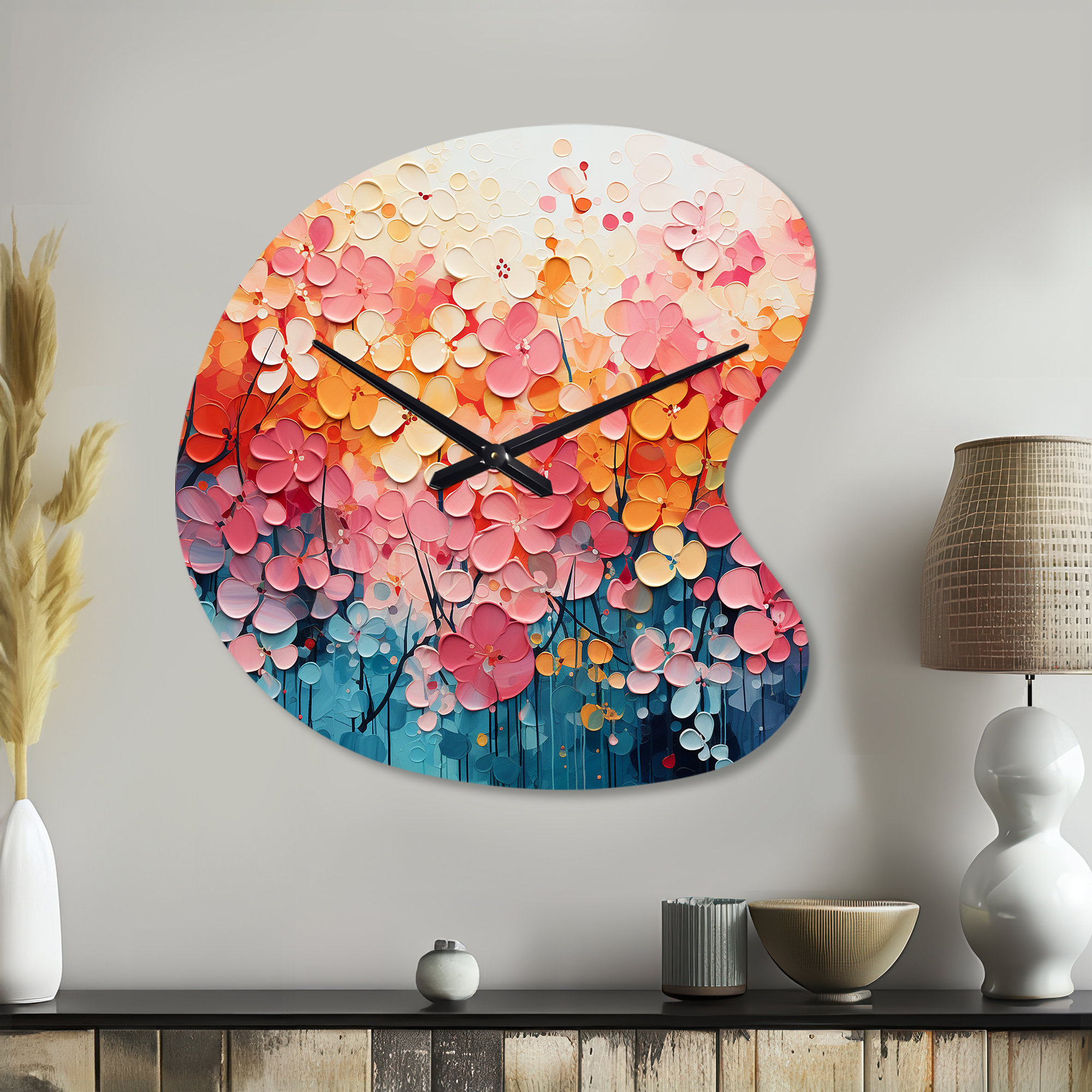 Design Art Coral Oasis I - Drop Shape Large Multi-Color Wall Clock ...