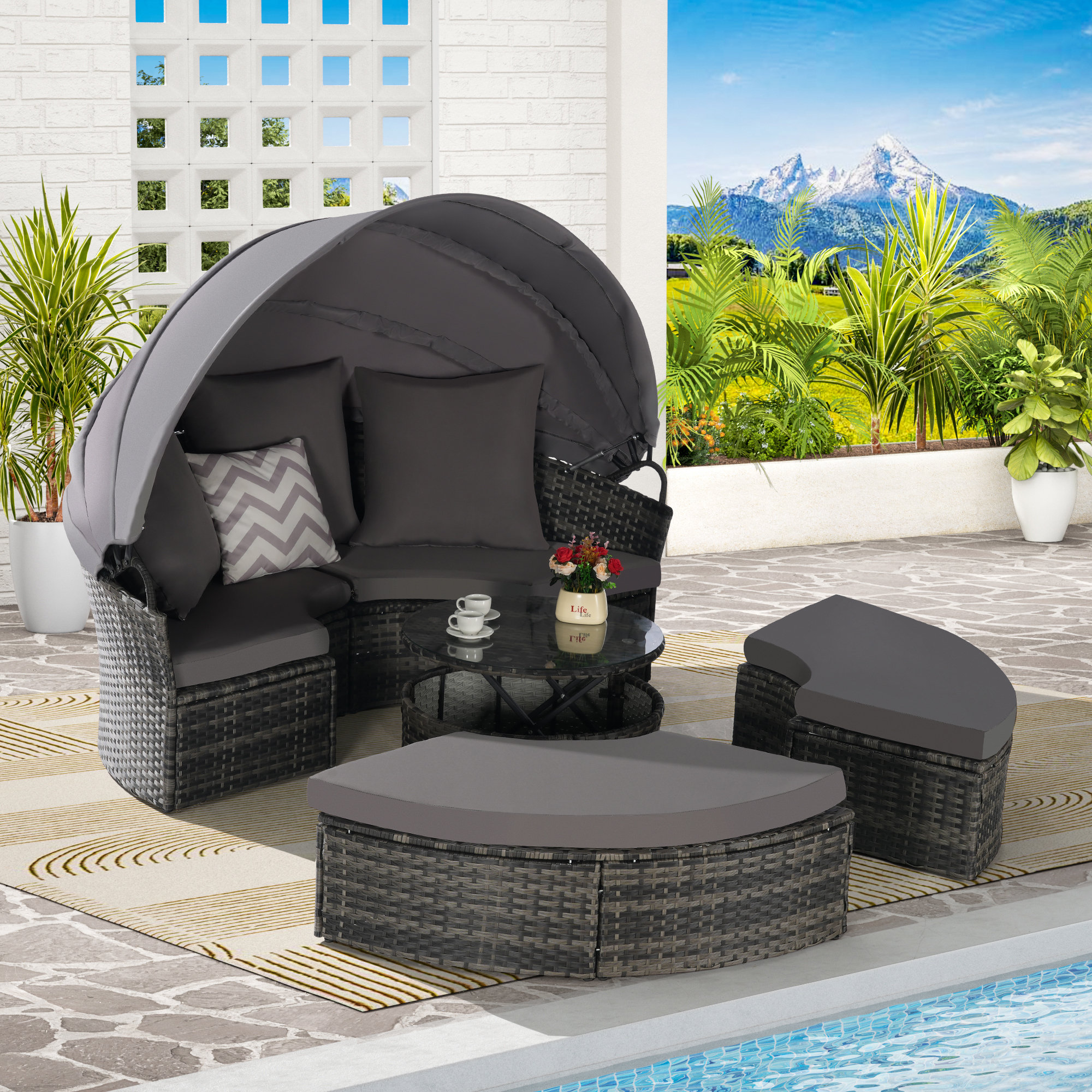 Hokku Designs Retractable Canopy Wicker Set For Sophisticated Outdoors ...