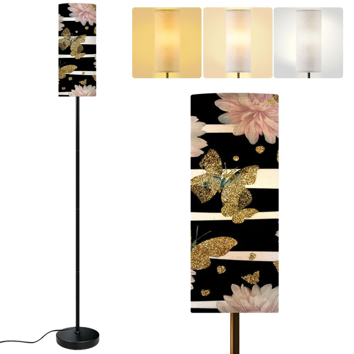 East Urban Home 68.5" Standing Floor Lamp Floral Chrysanthemums ...