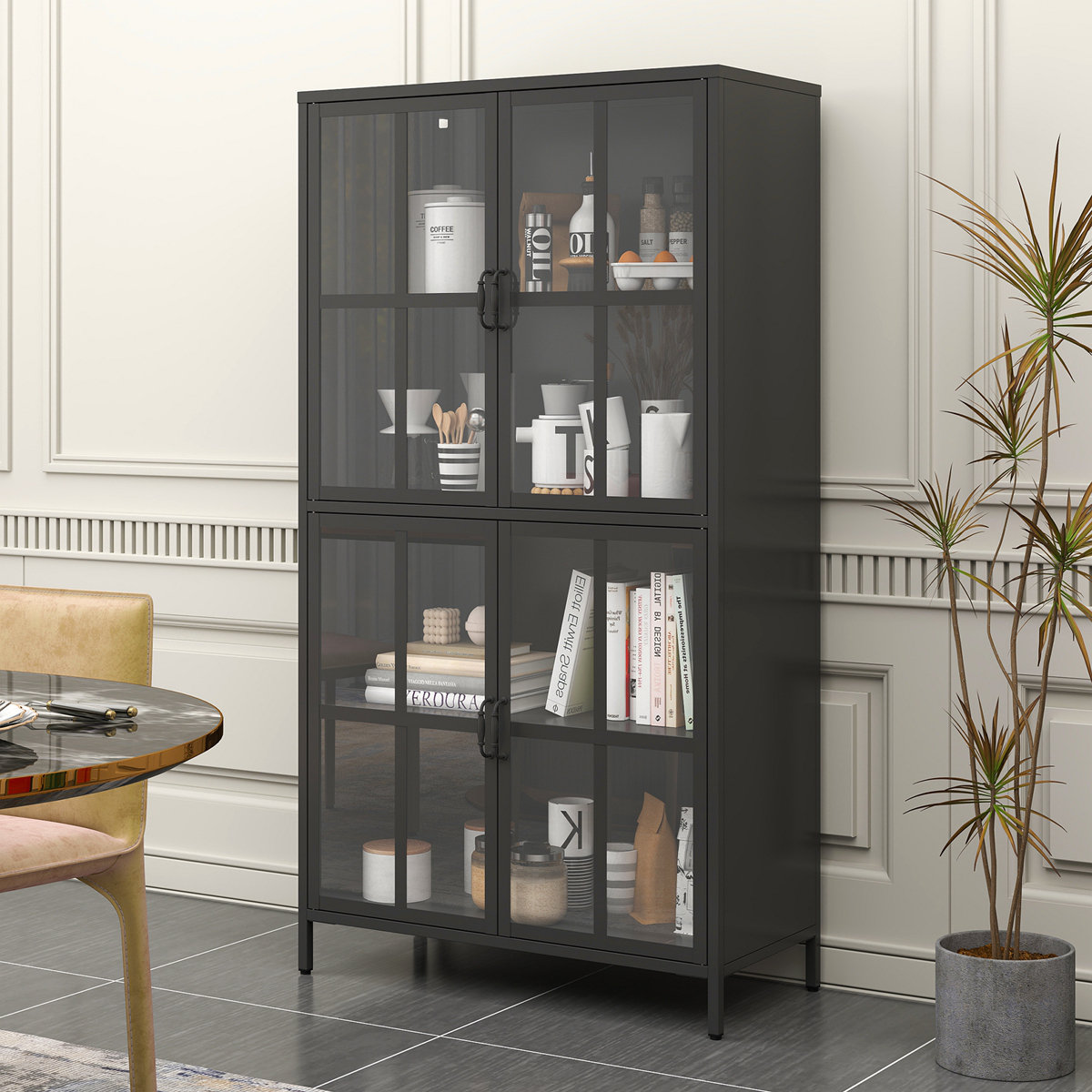 Hokku Designs Metal Storage Cabinet With Tempered Glass Doors ...