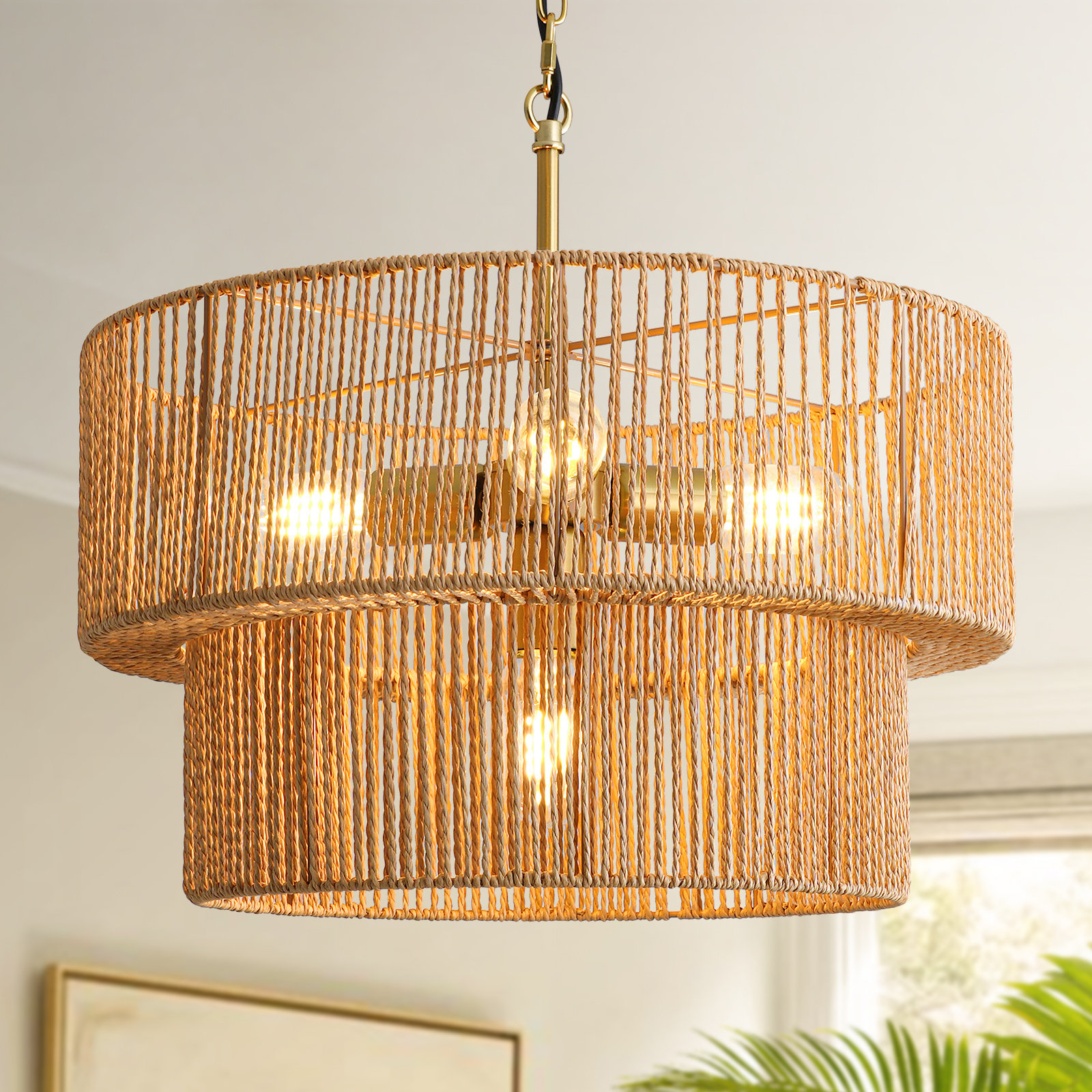 Dakota Fields Lustre 4 lumières en rotin Boho, luminaire suspendu en ...