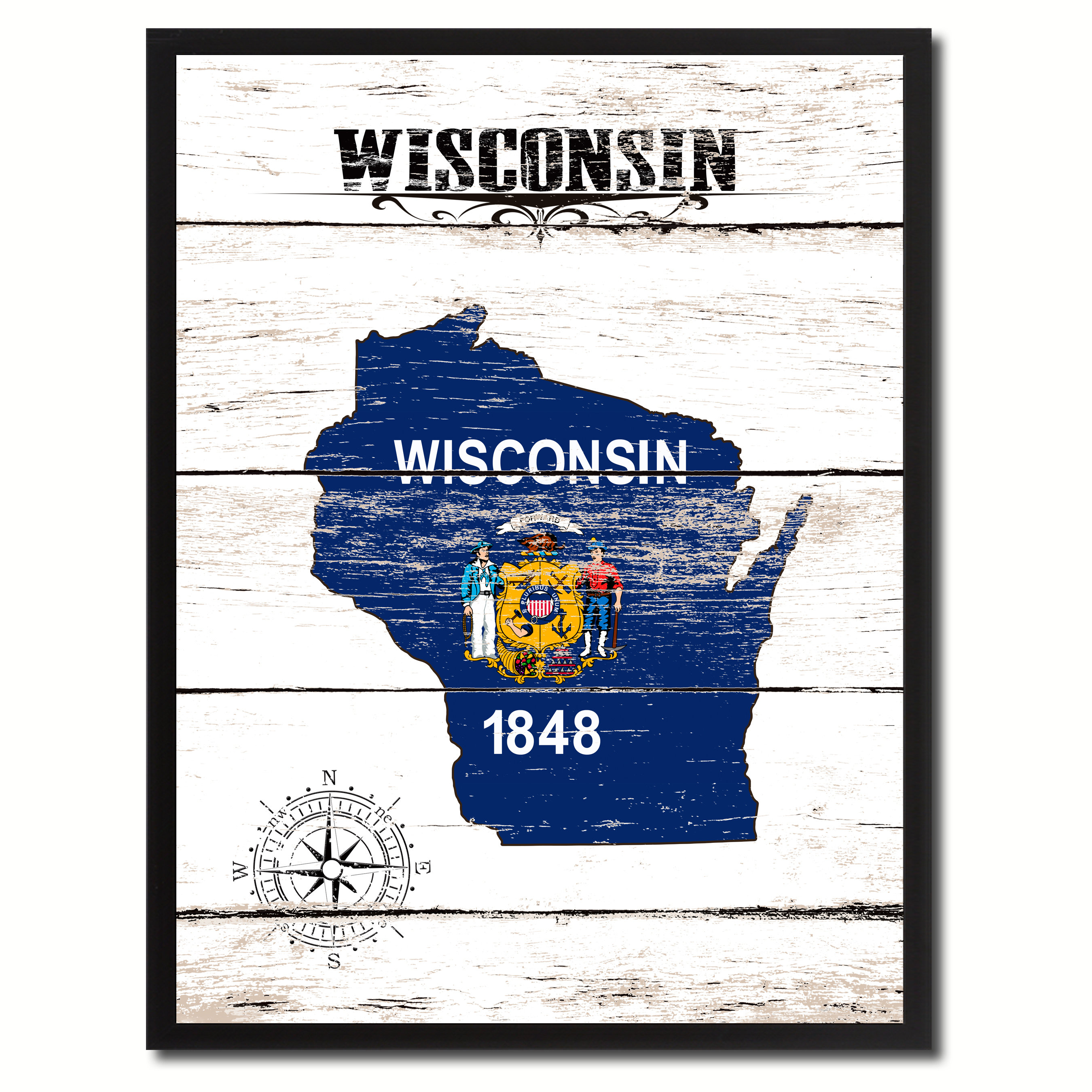 Wrought Studio™ Wisconsin State Vintage Flag Picture Frame Graphic Art ...