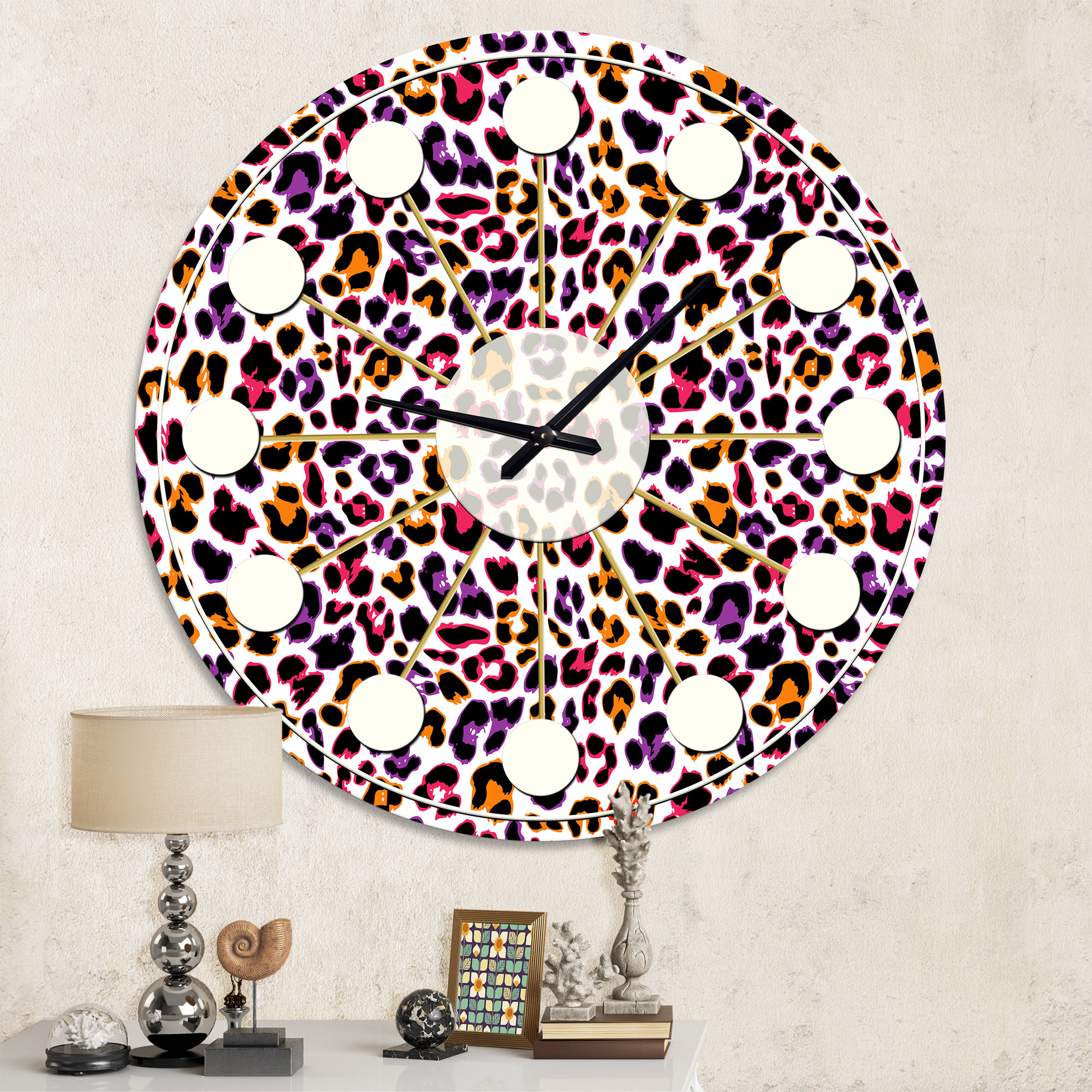 East Urban Home Leopard Fur Safari VI - Mid-Century Modern wall clock ...