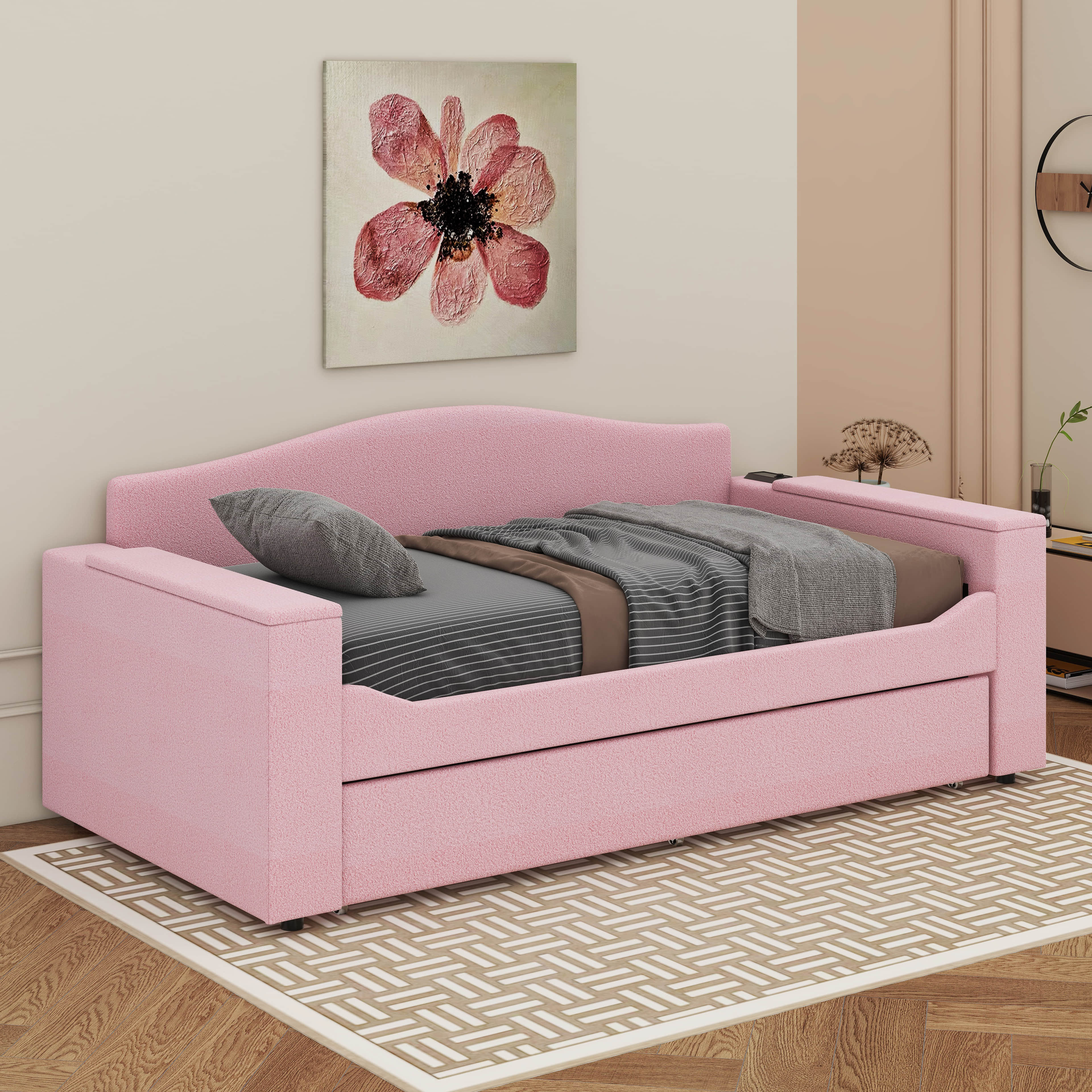 Latitude Run® Twin Size Upholstered Daybed With Trundle,Storage ...