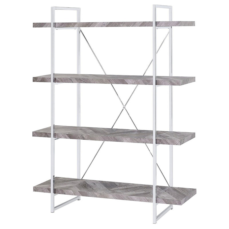 Hokku Designs Rustic Grey Herringbone Bookcase With Full-Length Shelf ...
