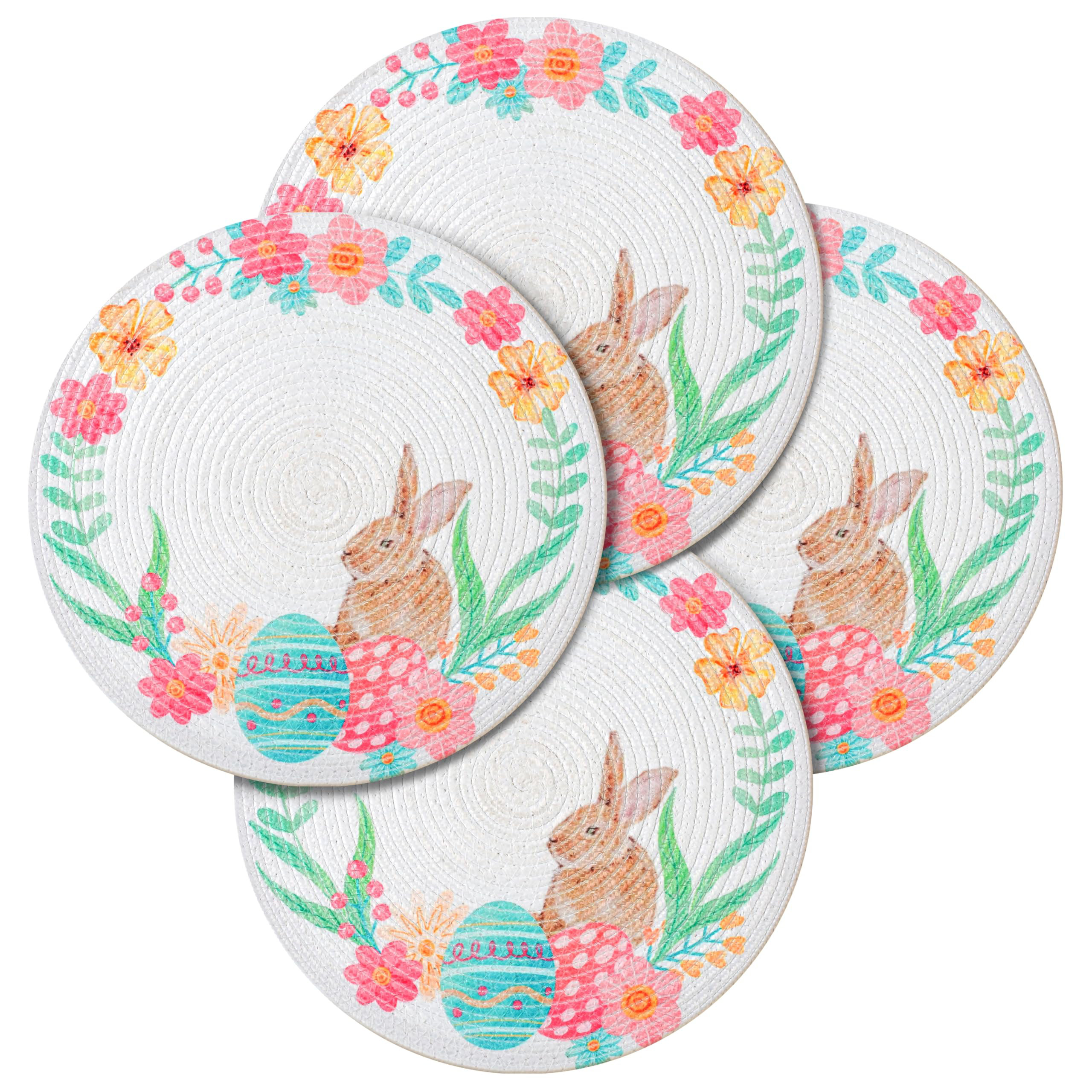 The Holiday Aisle® Round Braided Placemats - Easter White Multi, Rabbit ...