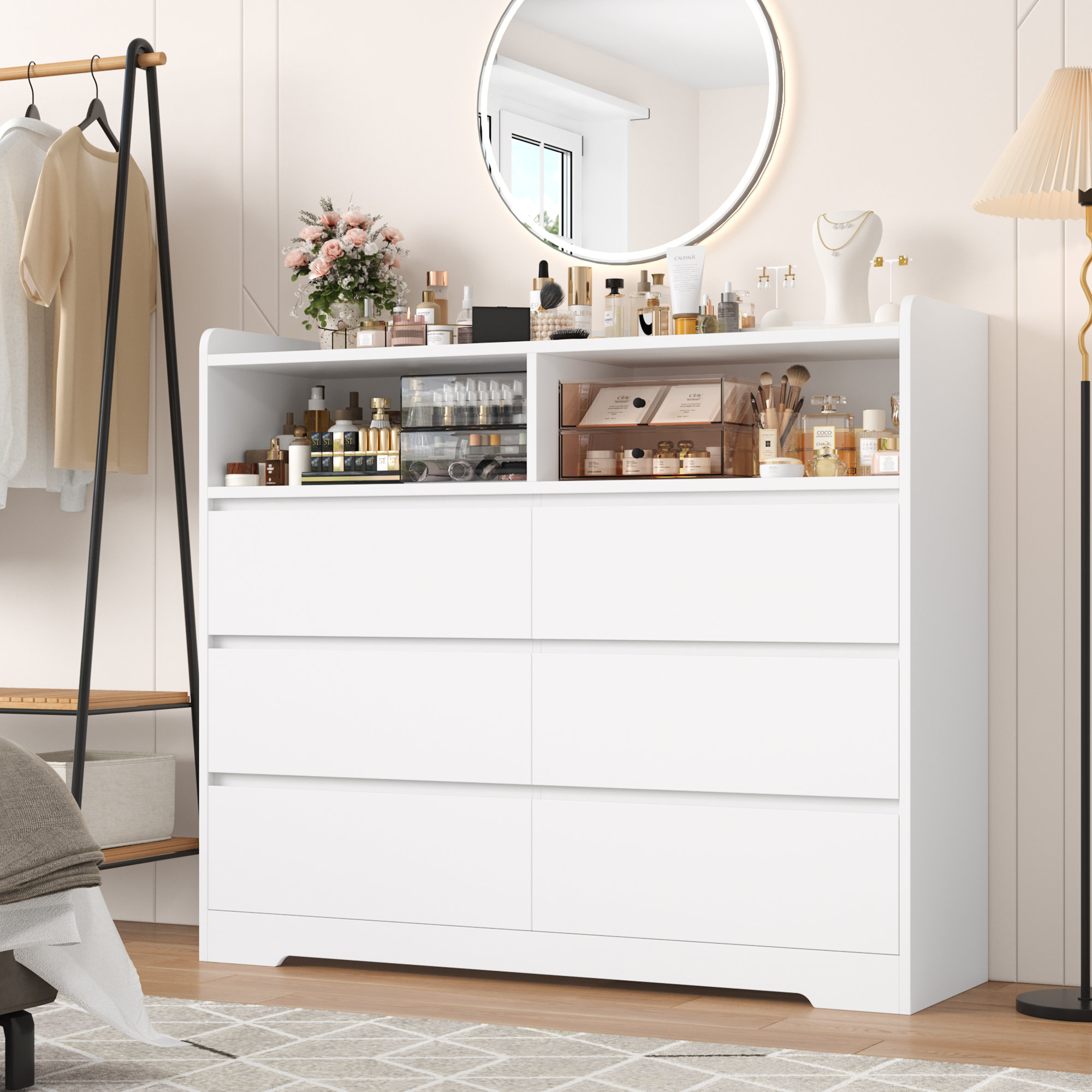 Winston Porter Fransisca 2-Piece Bedroom Set, 6 Drawer Dresser + Tufted ...