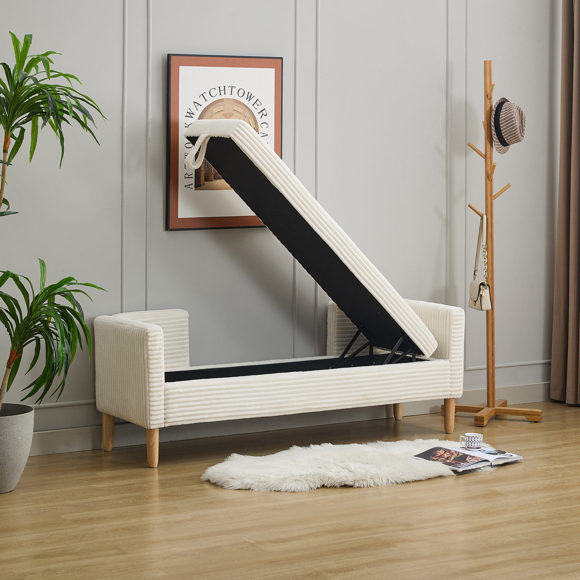 Hokku Designs Modern Bed End Bench with Storage,Upholstered Large Foot ...