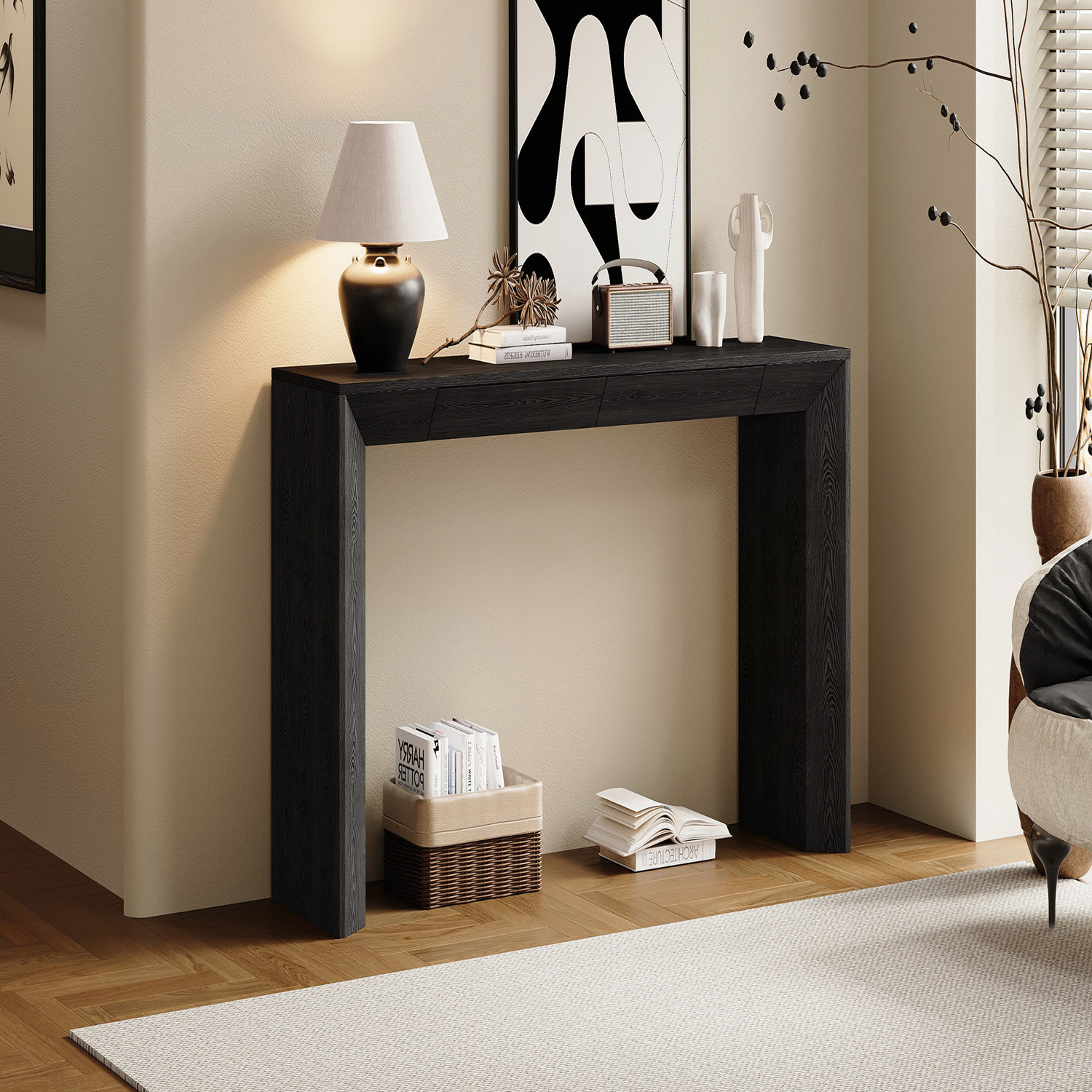 Gracie Oaks 60-Inch Modern Farmhouse Console Table with Concealed ...