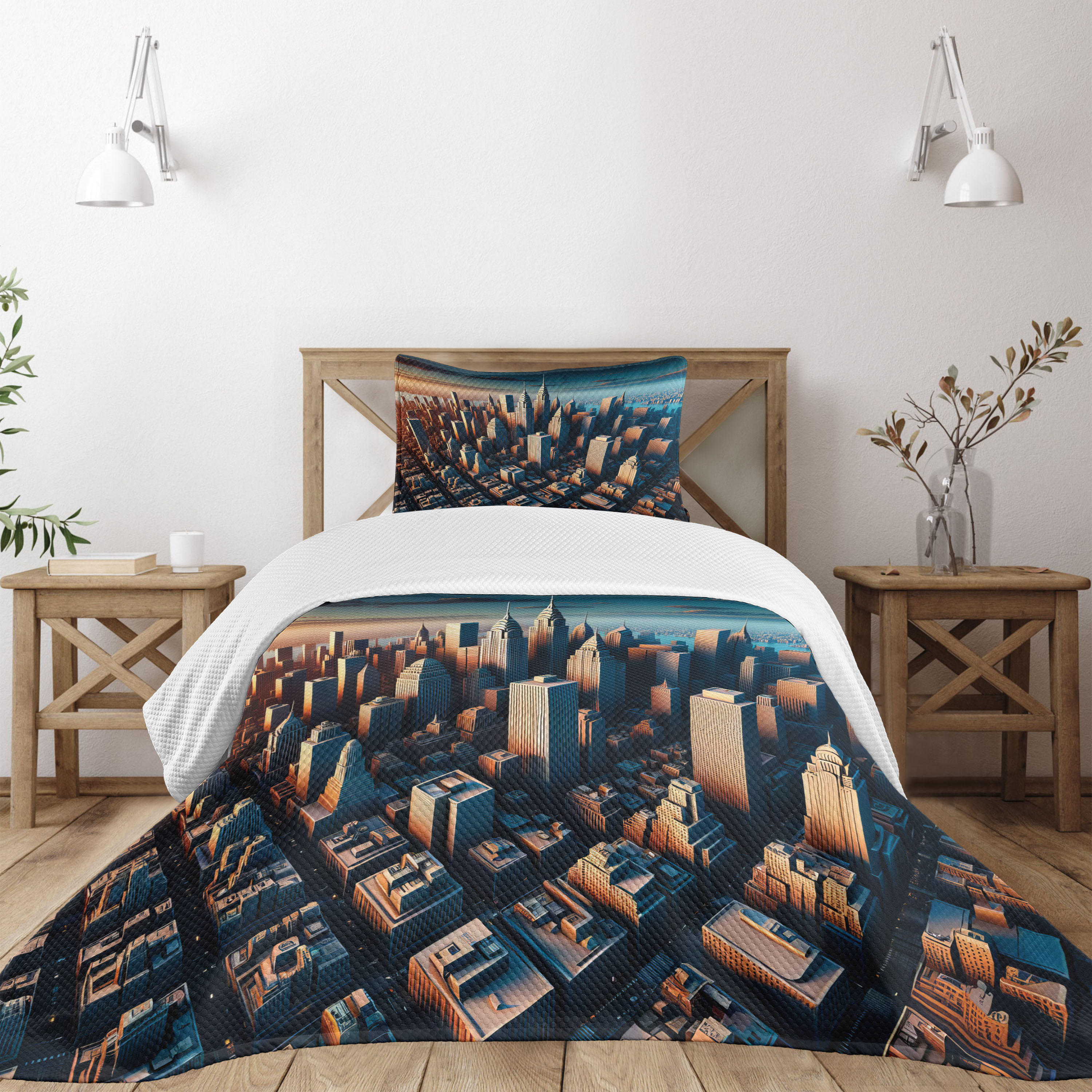 Ambesonne Cityscape Bedspread Manhattan Panorama Urban 430017 | Wayfair
