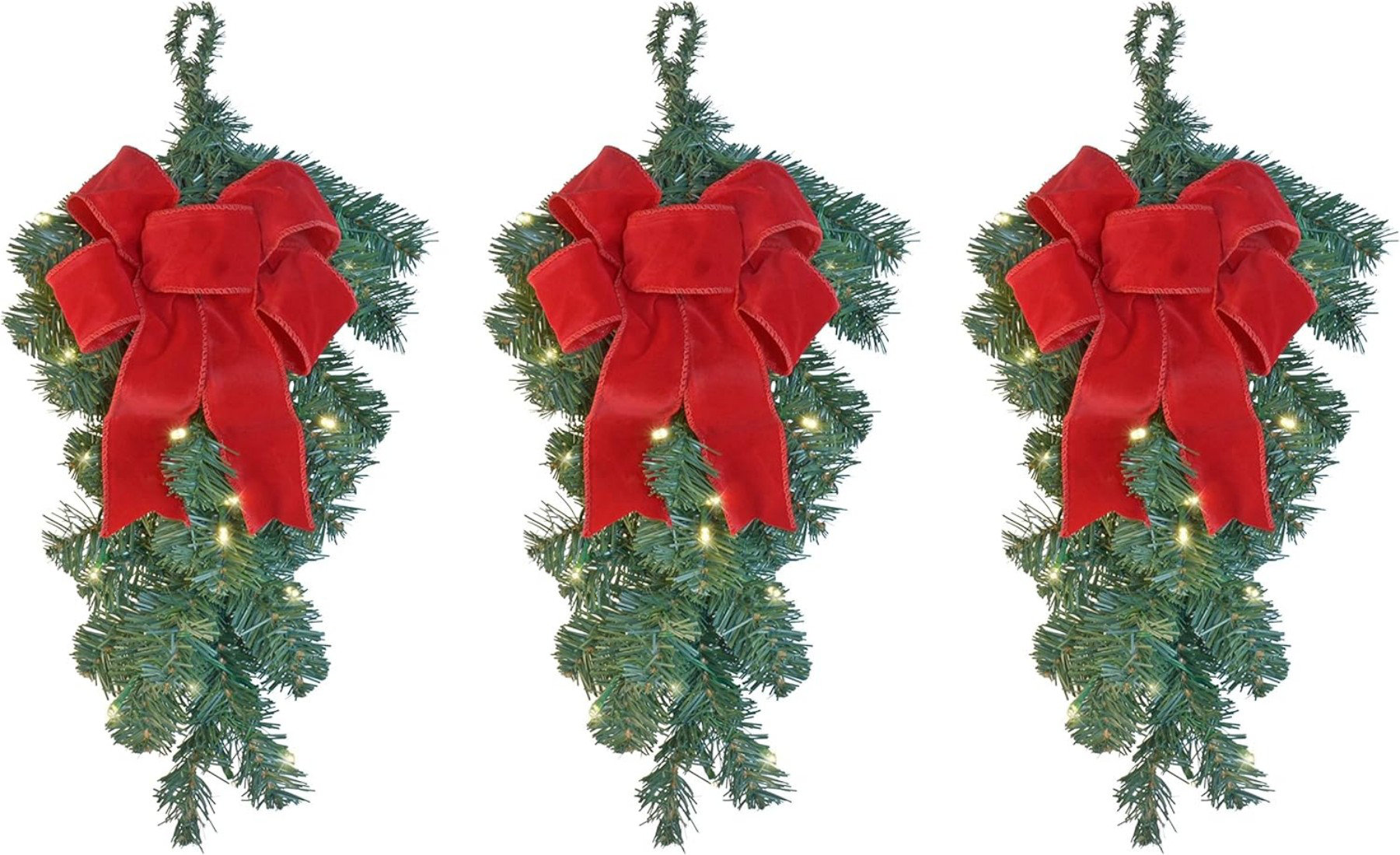 The Holiday Aisle® Set Of 3 Pre-Lit Artificial Pine Christmas Teardrop ...