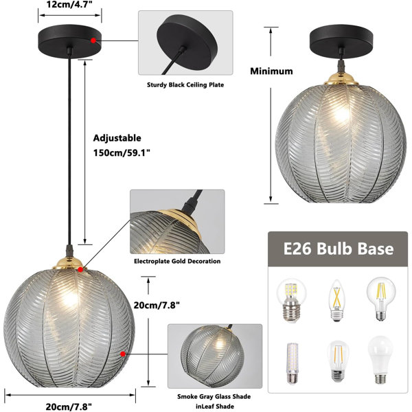 Everly Quinn Large Globe Kitchen Island Dining Pendant Lights Black ...