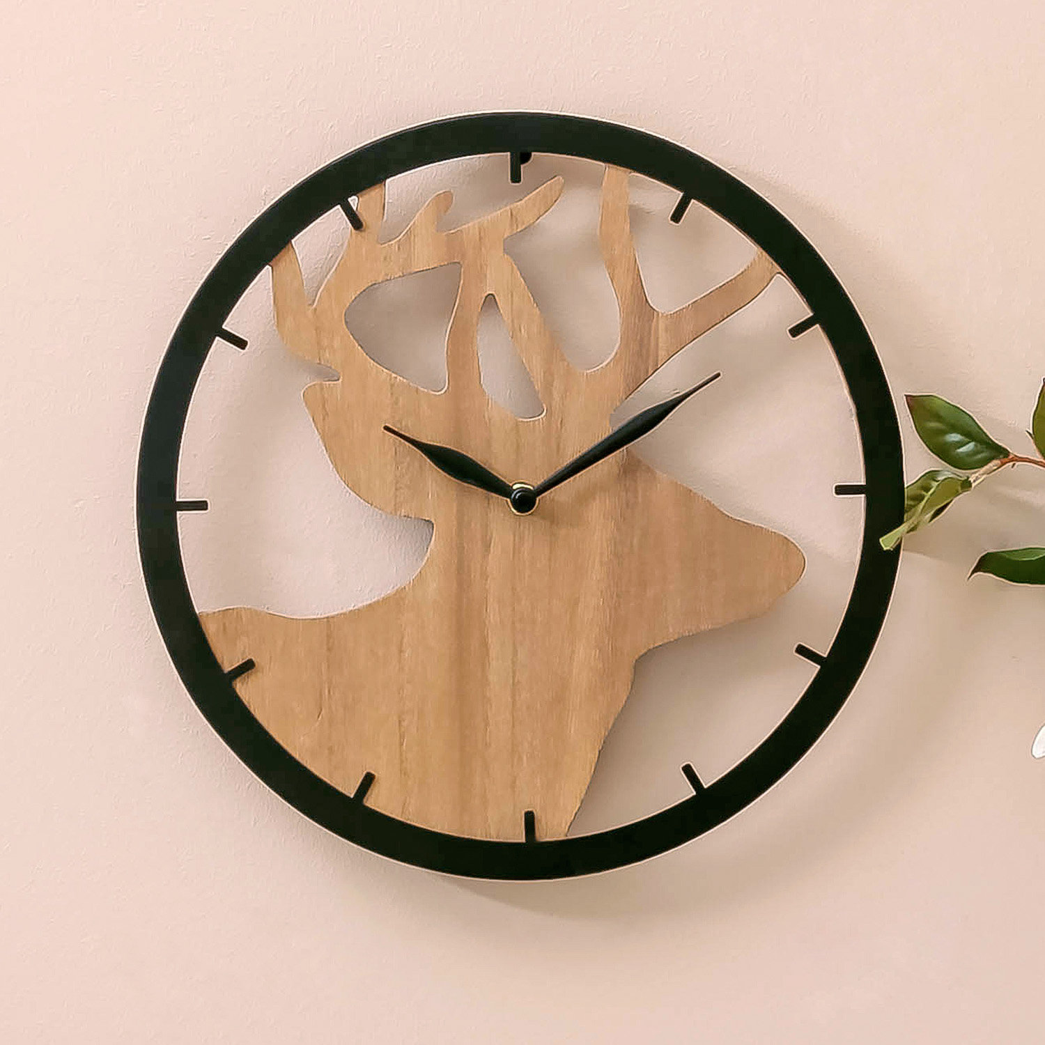 Loon Peak® Neri Modern & Contemporary Metal Frame Wood Moose Wall Clock ...