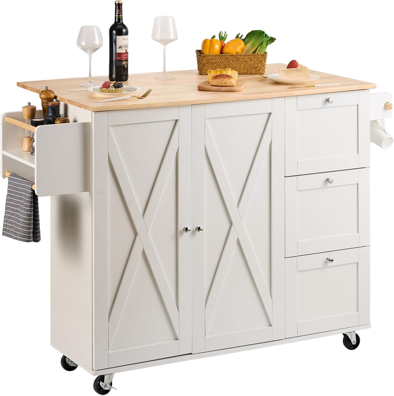Dovecove Kitchen Island Cart, 39 inch Rolling Kitchen Table, Mobile ...