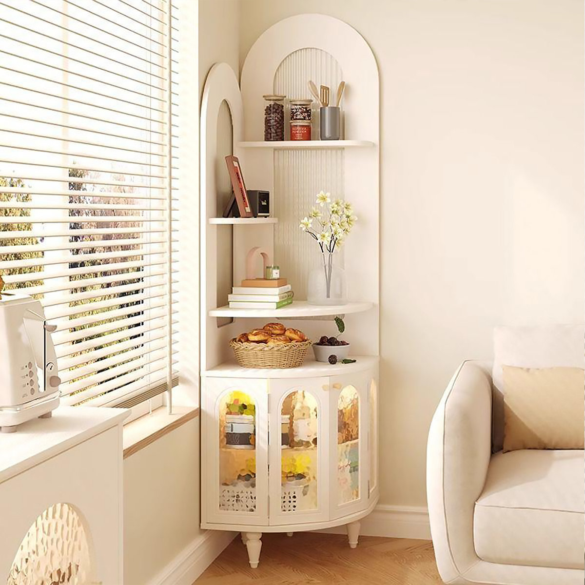 Orren Ellis Modern Minimalist White Arc Corner Cabinet - Wayfair Canada