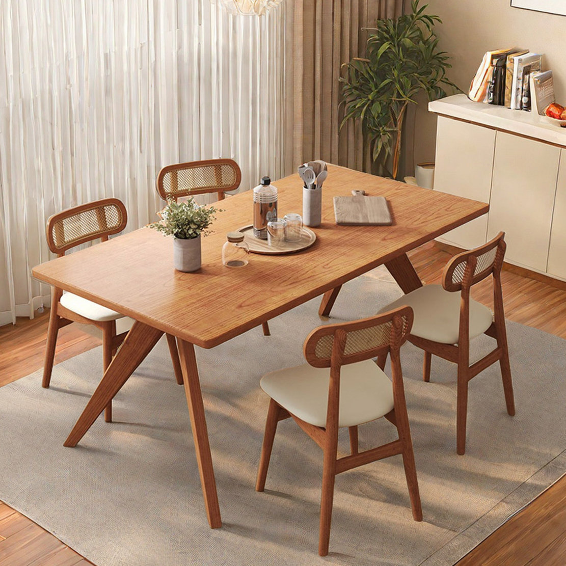 Dining Elegance Japanese Style Long Table And Chair Combination 9 ...