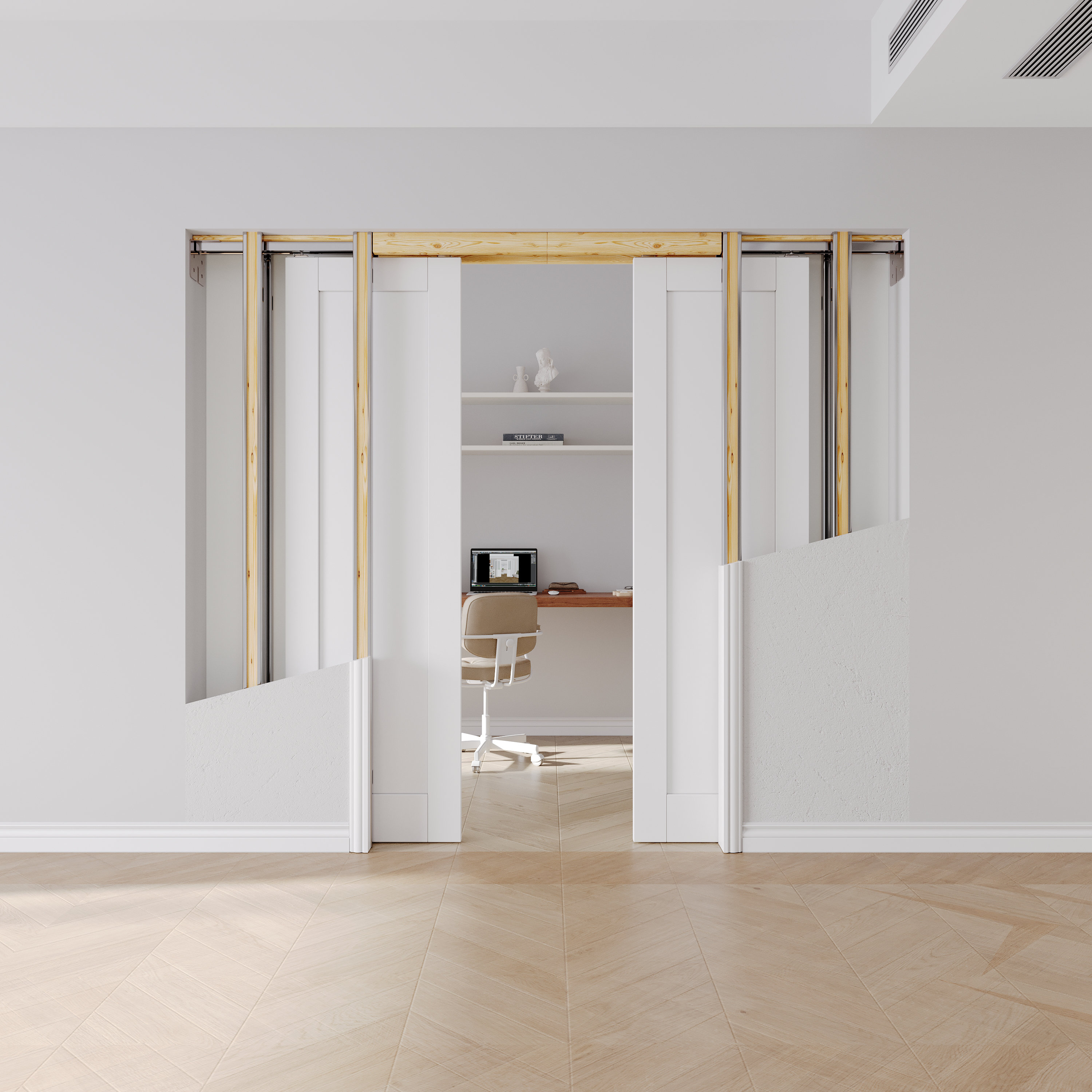 ARK DESIGN Double Sliding Closet Door Panel Solid Wood Door With Soft ...