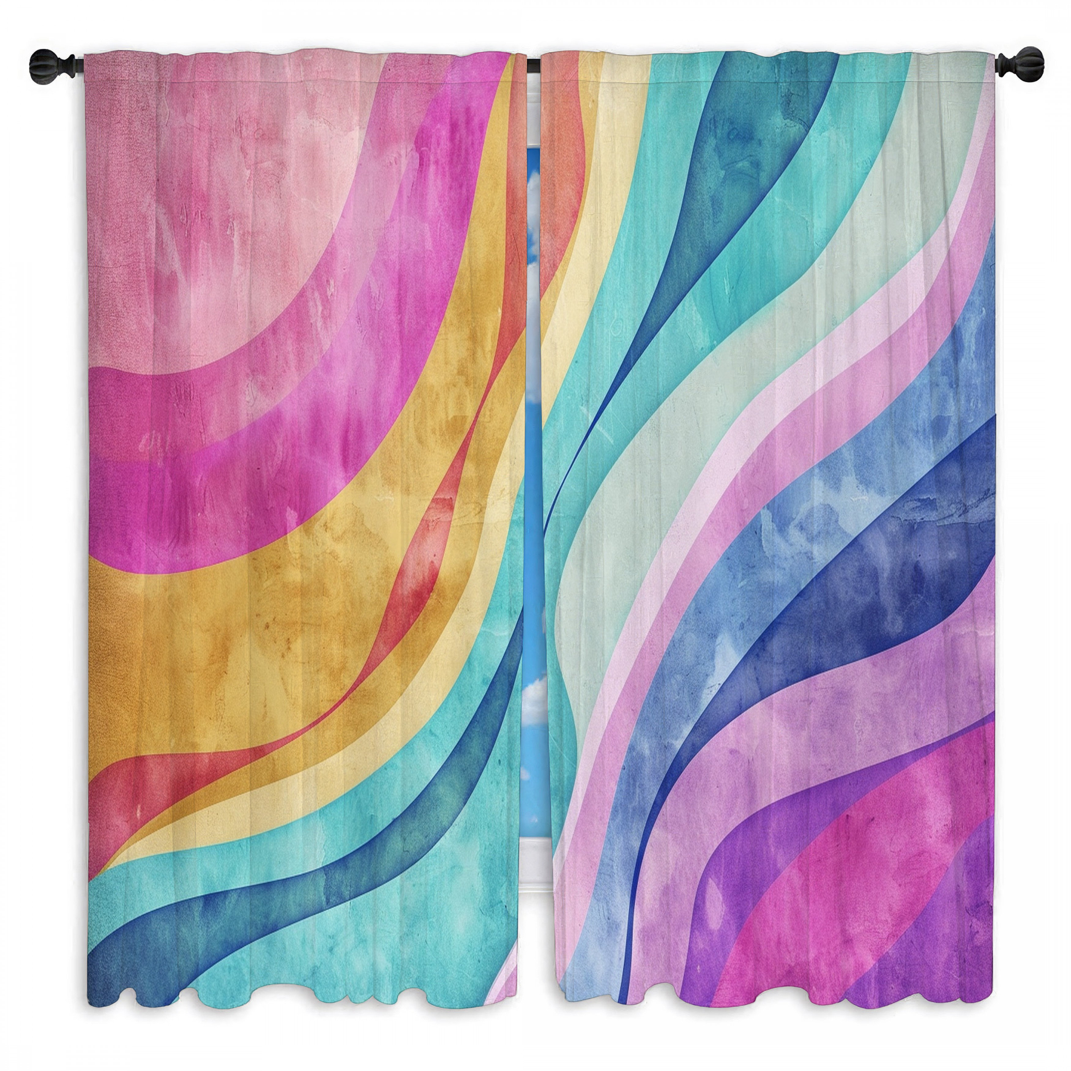 Hokku Designs Abstract Window Curtains Art Eclectic Drapes - 2 Panels ...