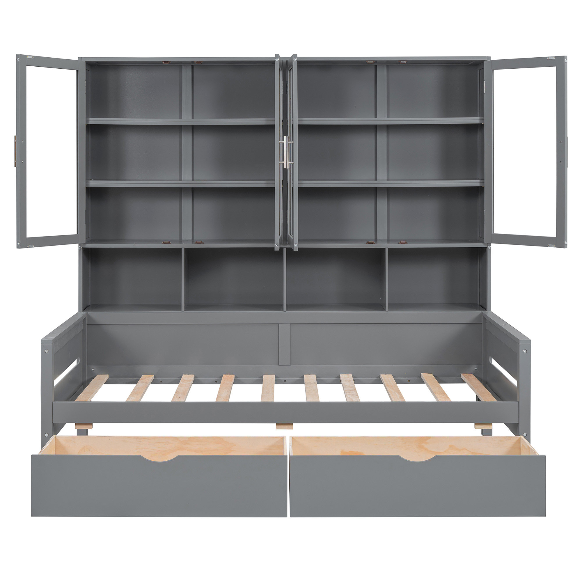 Ivy Bronx Wooden Daybed With Glass-Door Storage Cabinets, Built-In LED ...