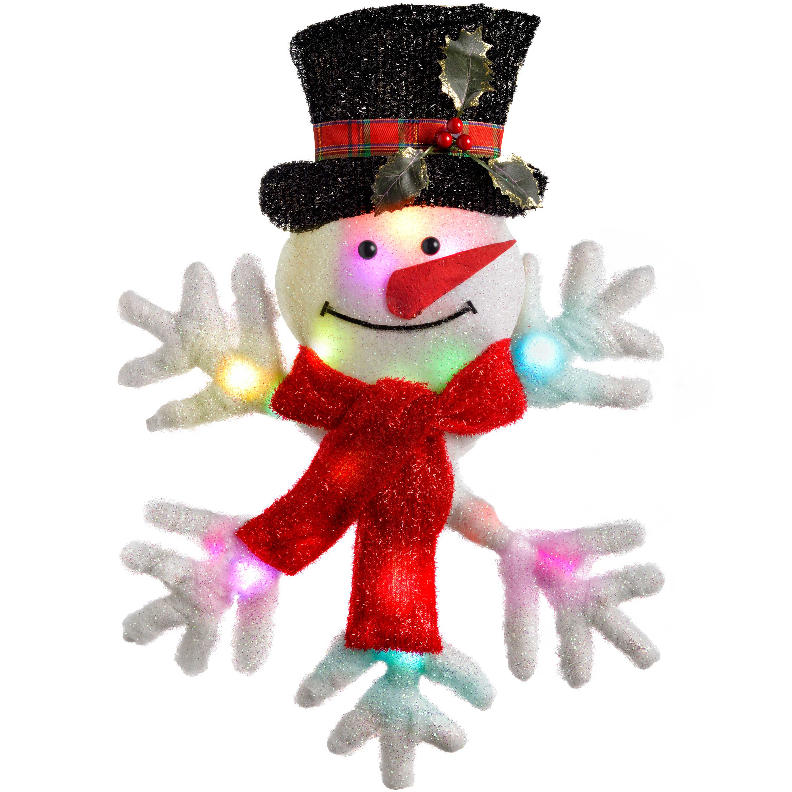 The Seasonal Aisle Pre Lit Snowman and Snowflake with 18 Colour Changing Flashing LED Lights ...