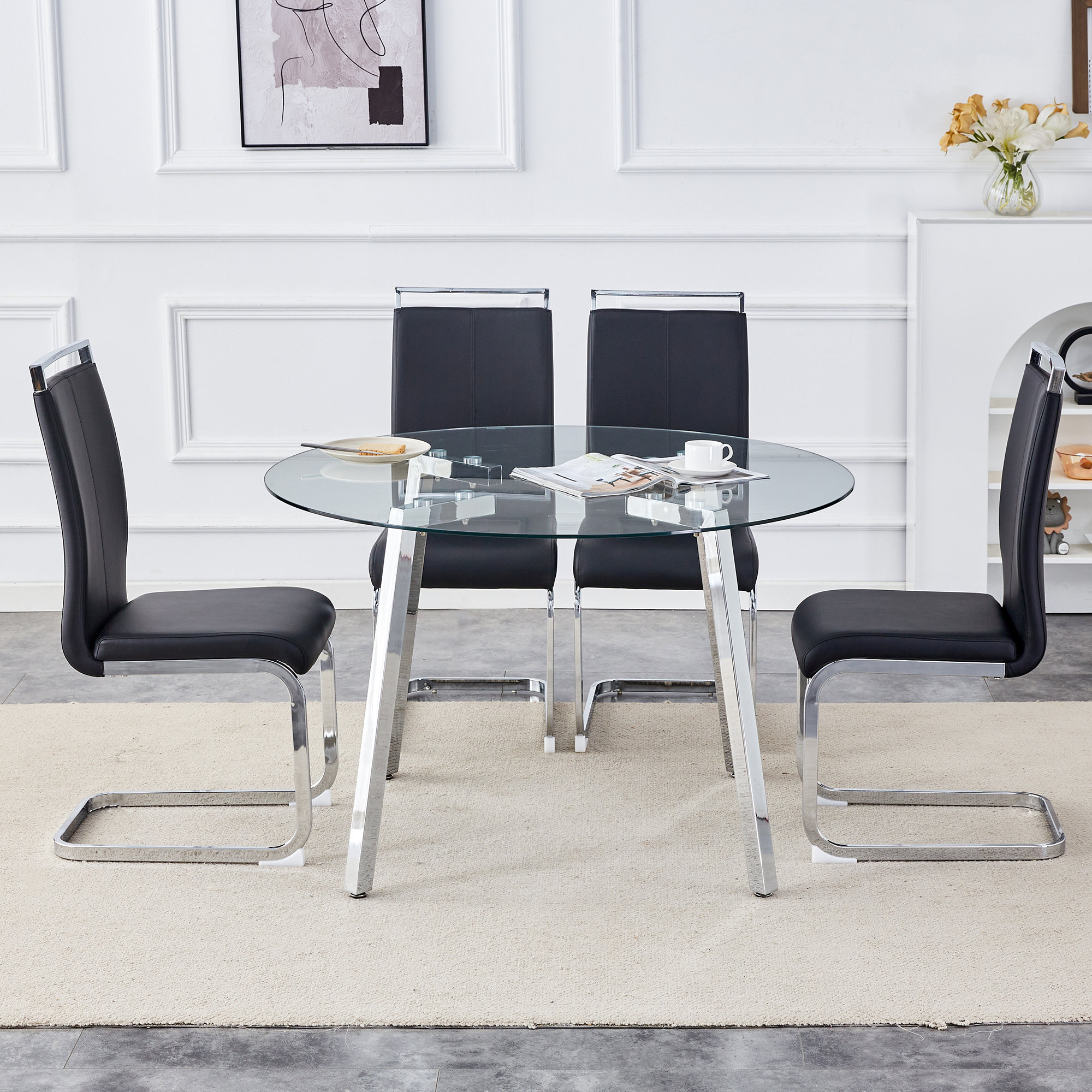Brayden Studio® Modern Luxurious Round Tempered Glass Dining Table Set ...