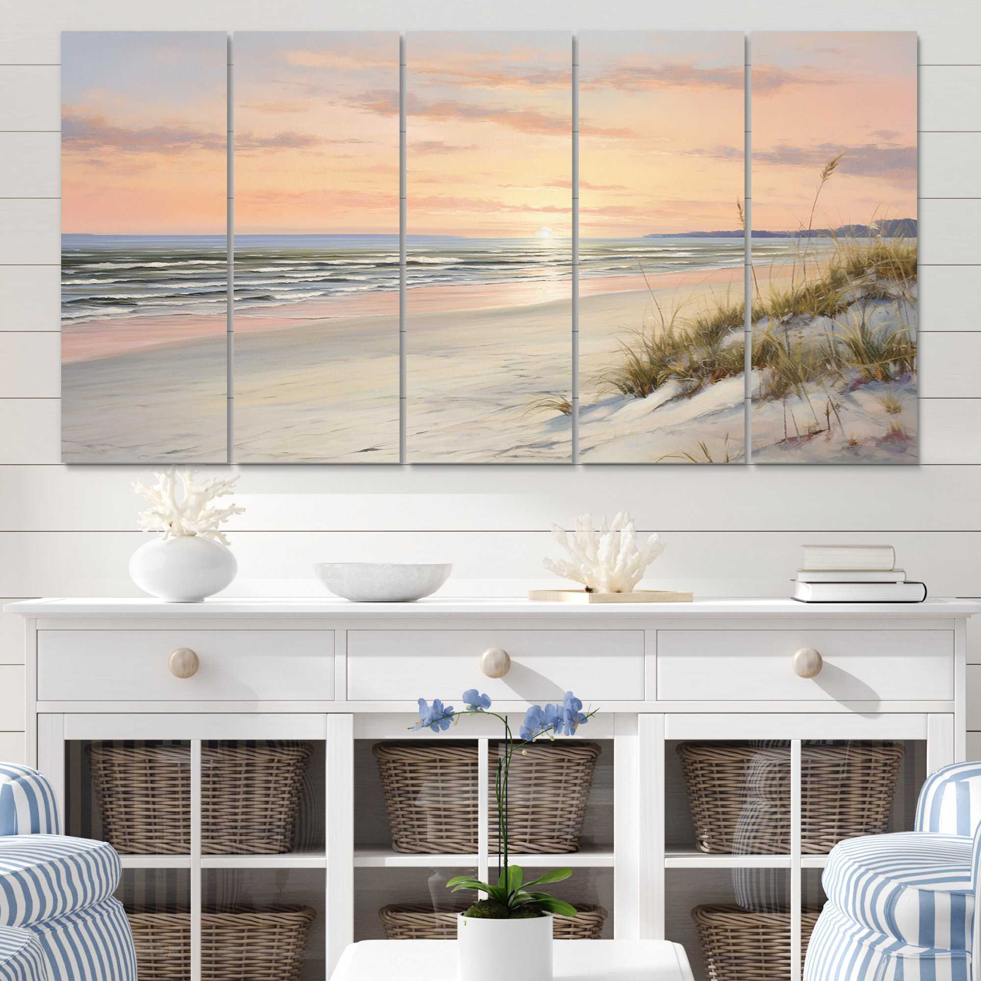 Rosecliff Heights Beach Serenity Gentle Pink Pastel Sunrise II - Beach Canvas Art Print - 5 ...