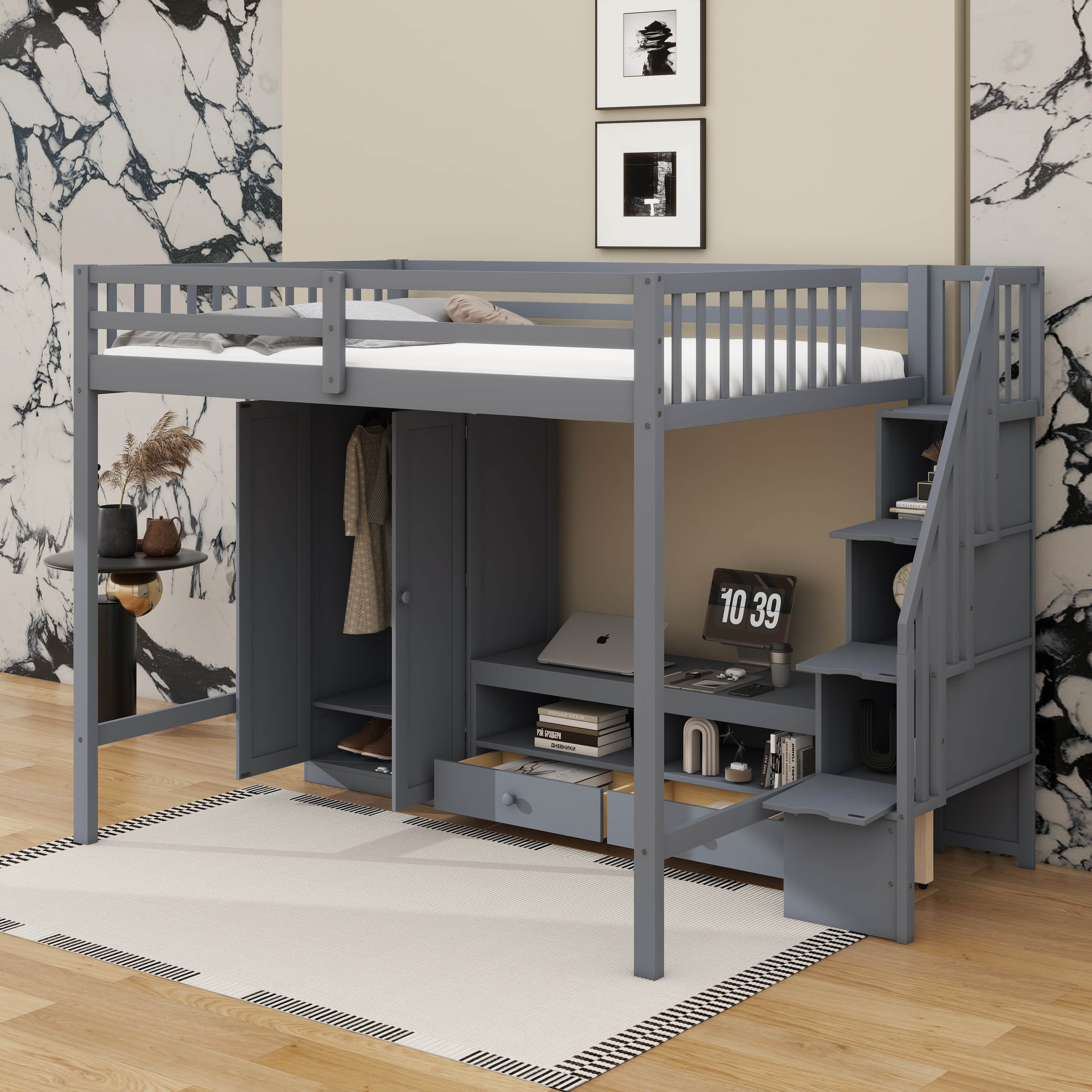 Harriet Bee A Full-Sized Loft Bed Frame That Incorporates A Wardrobe ...
