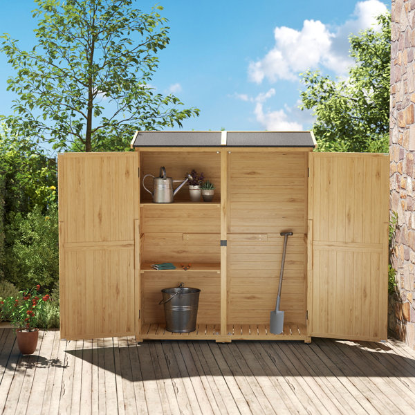 Aiho 4 ft. 7 in. W x 1 ft. 5 in. D Solid Wood Vertical Tool Shed ...