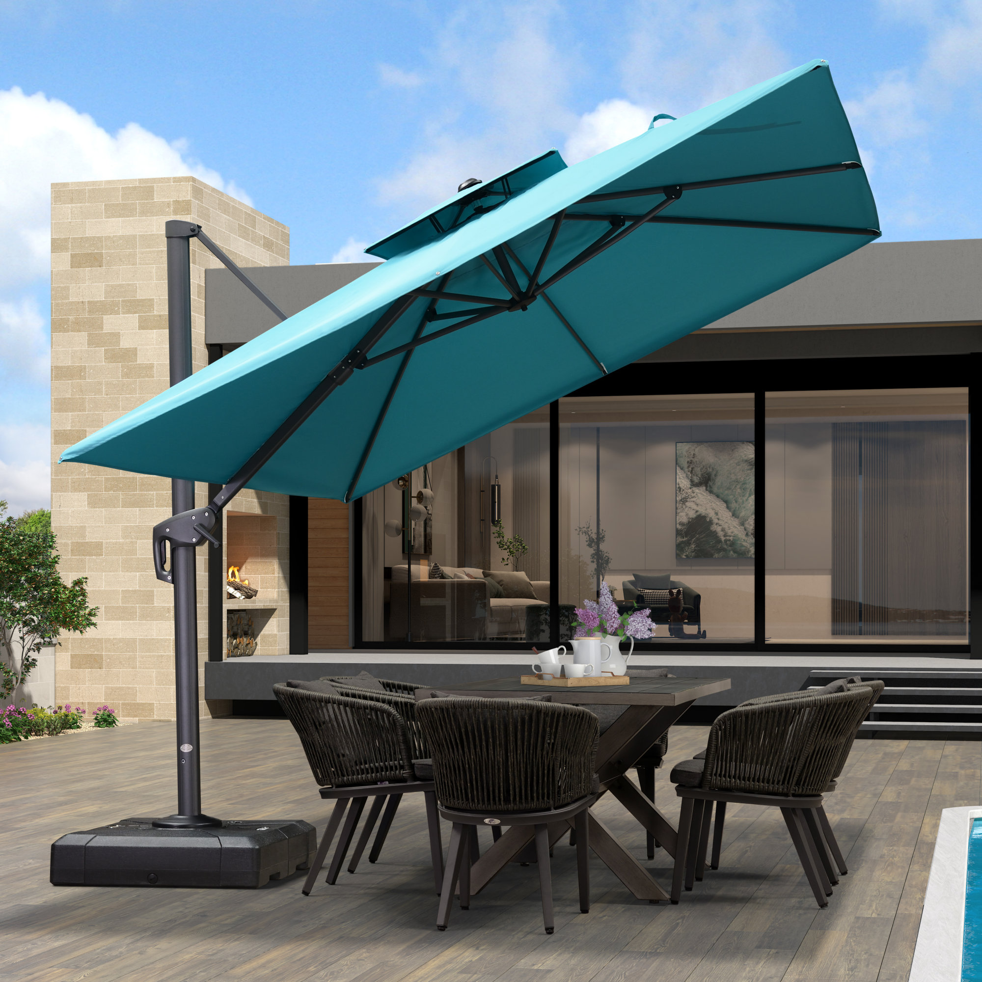 Arlmont & Co. Gertha 9' x 12' Rectangular Double Top Cantilever Tilting ...