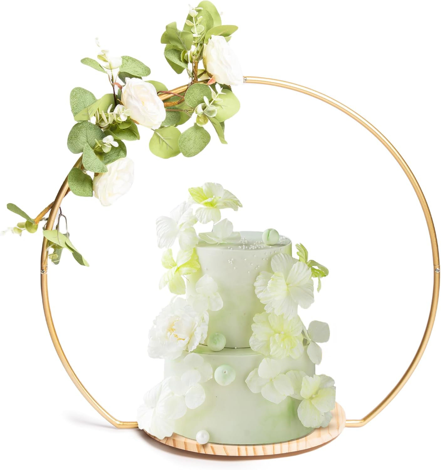 Le Prise™ Wedding Cake Stand With Wood Stand Base,Round Arch Cake Stand ...