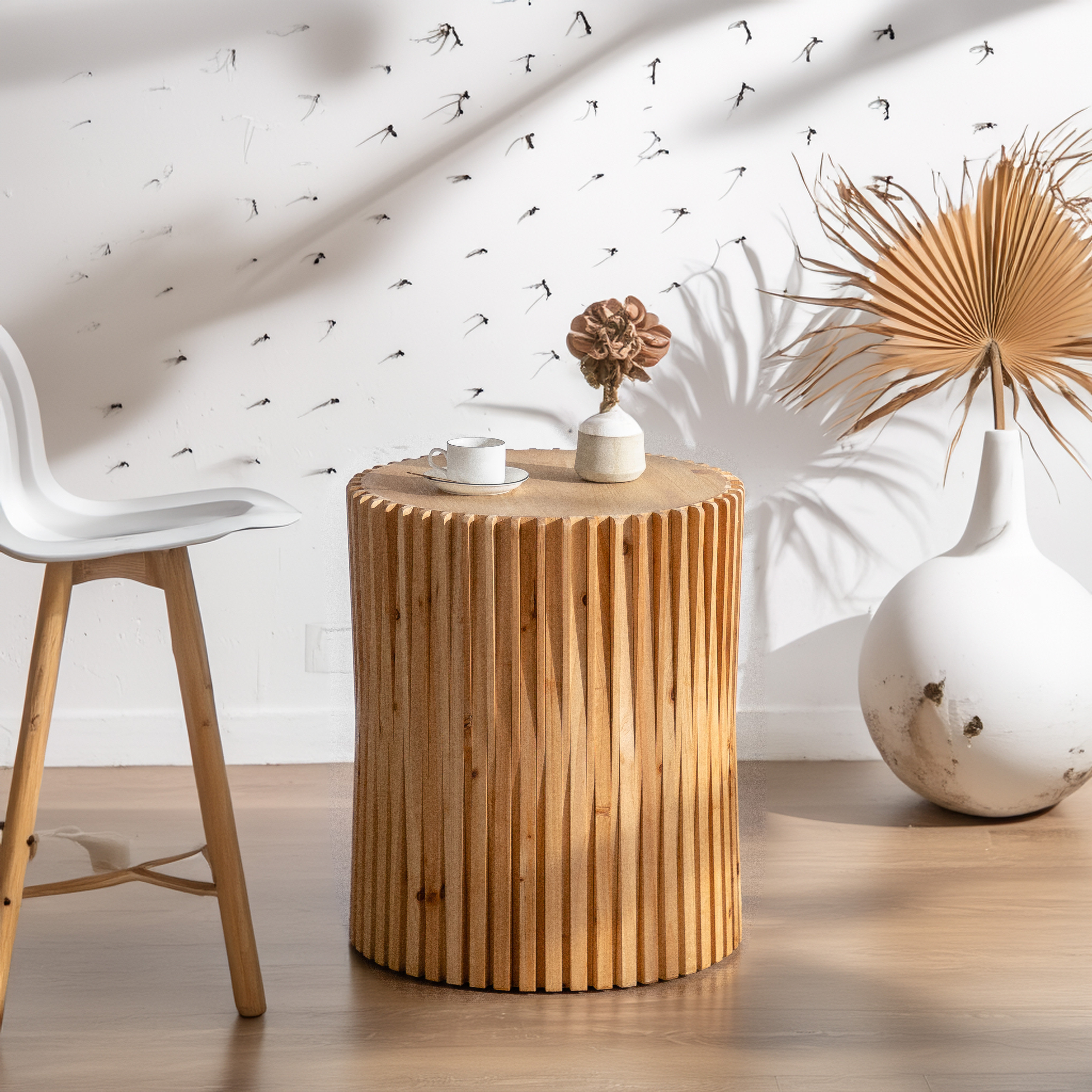 Loon Peak Cylindrical Coffee Table with Vertical Texture Relief Design ...