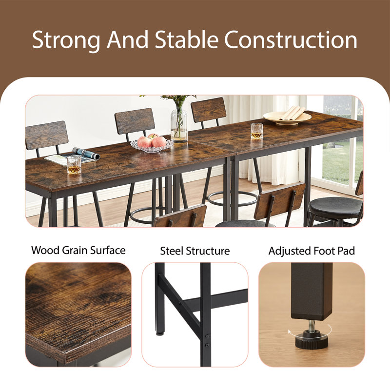 17 Stories Pub High Dining Table 5 Piece Set, Industrial Style Pub ...