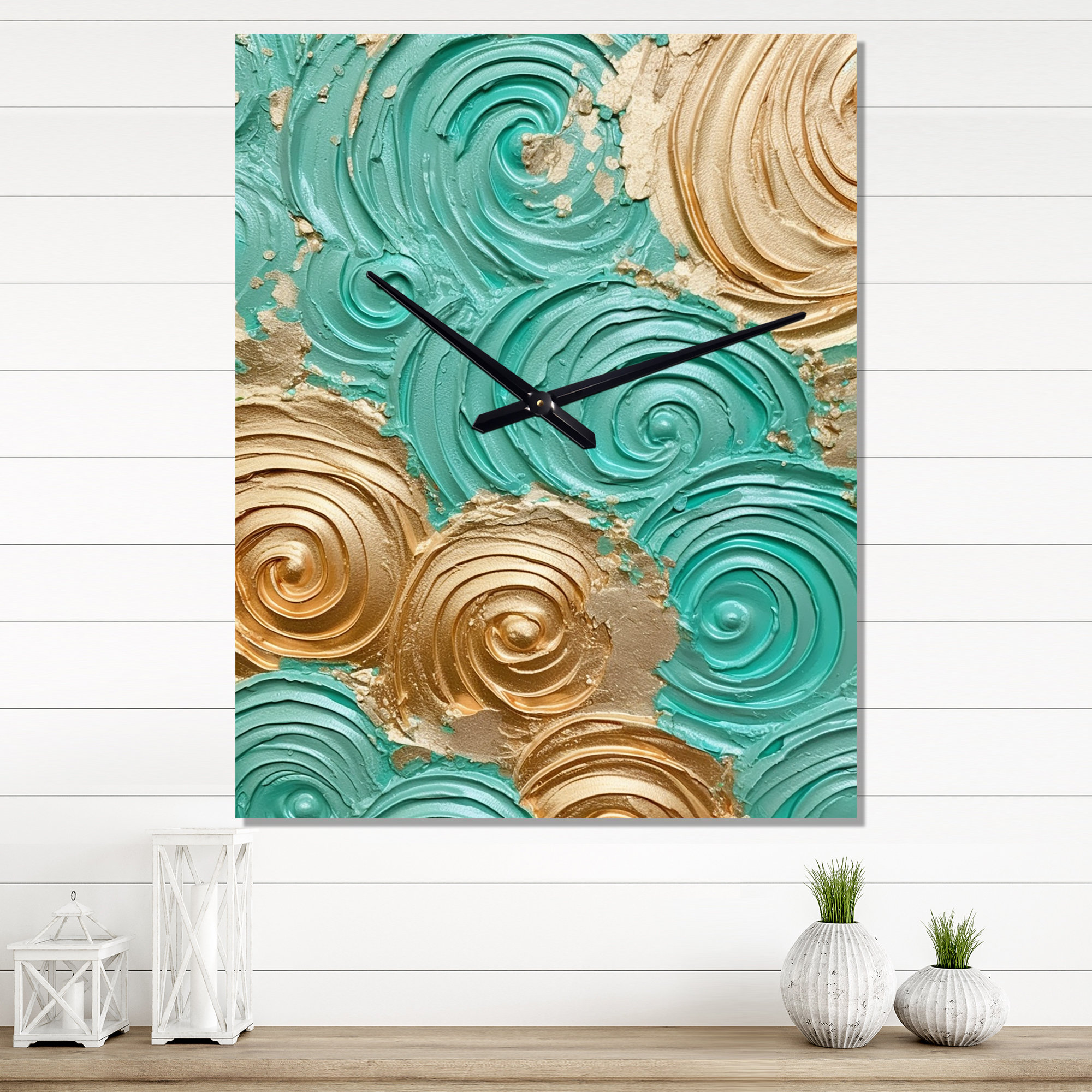Ivy Bronx Teal Gold Surreal Spirals II - Abstract Spirals Wall Clock ...