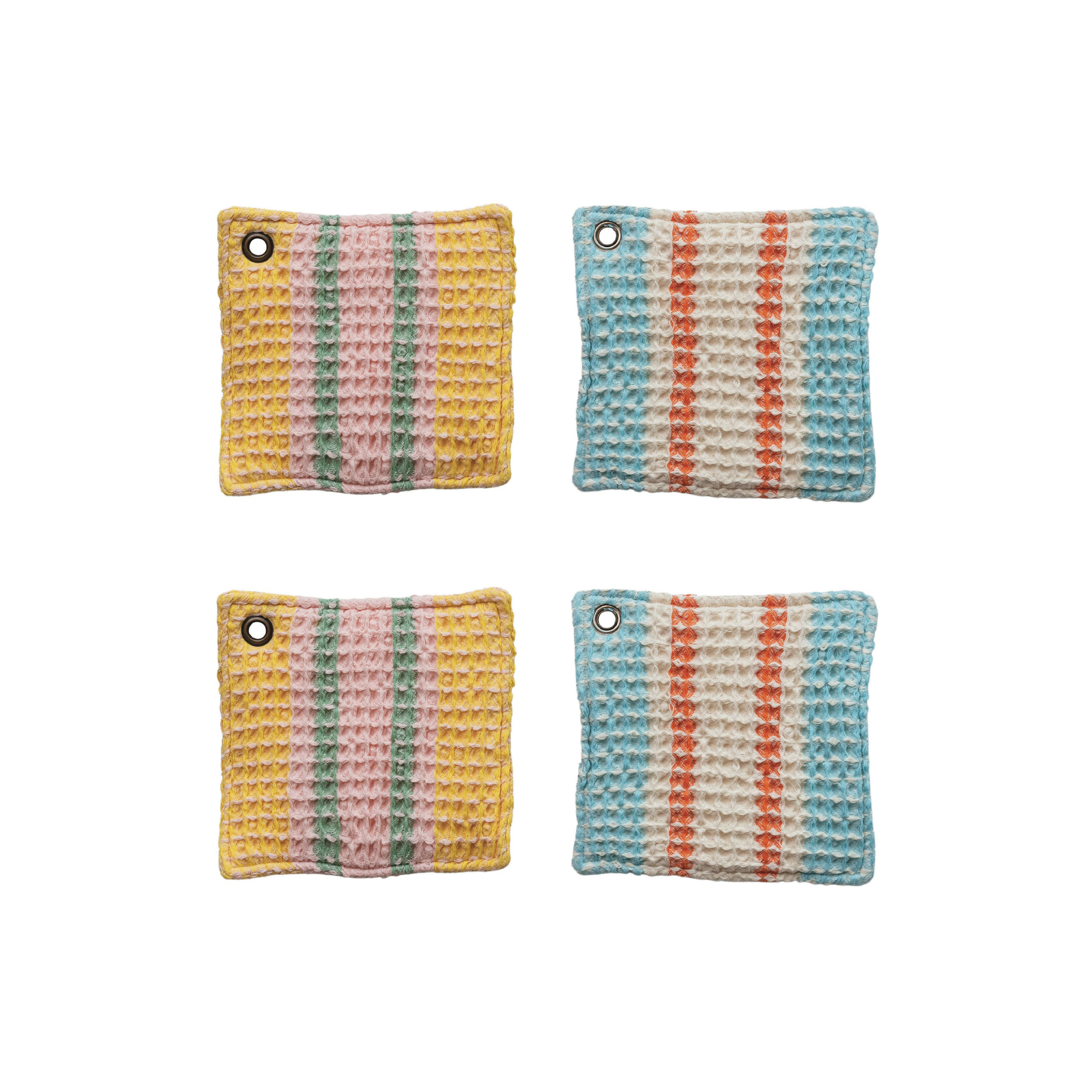 Creative Co-Op Cotton Waffle Weave Pot Holder With Leather Loop ...