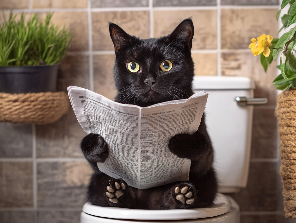 Ophelia & Co. Fur & Funnies - Cat Reading on Toilet in Tan Tile ...