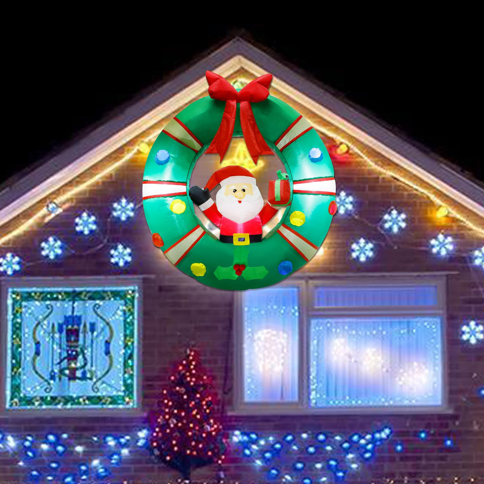 The Holiday Aisle® 3FT Inflatable Santa Claus on Christmas Wreath | Wayfair