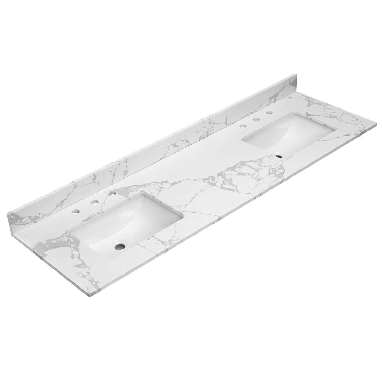 PROOX 73'' Engineered Stone Double Vanity Top with Sink Faucet Holes ...