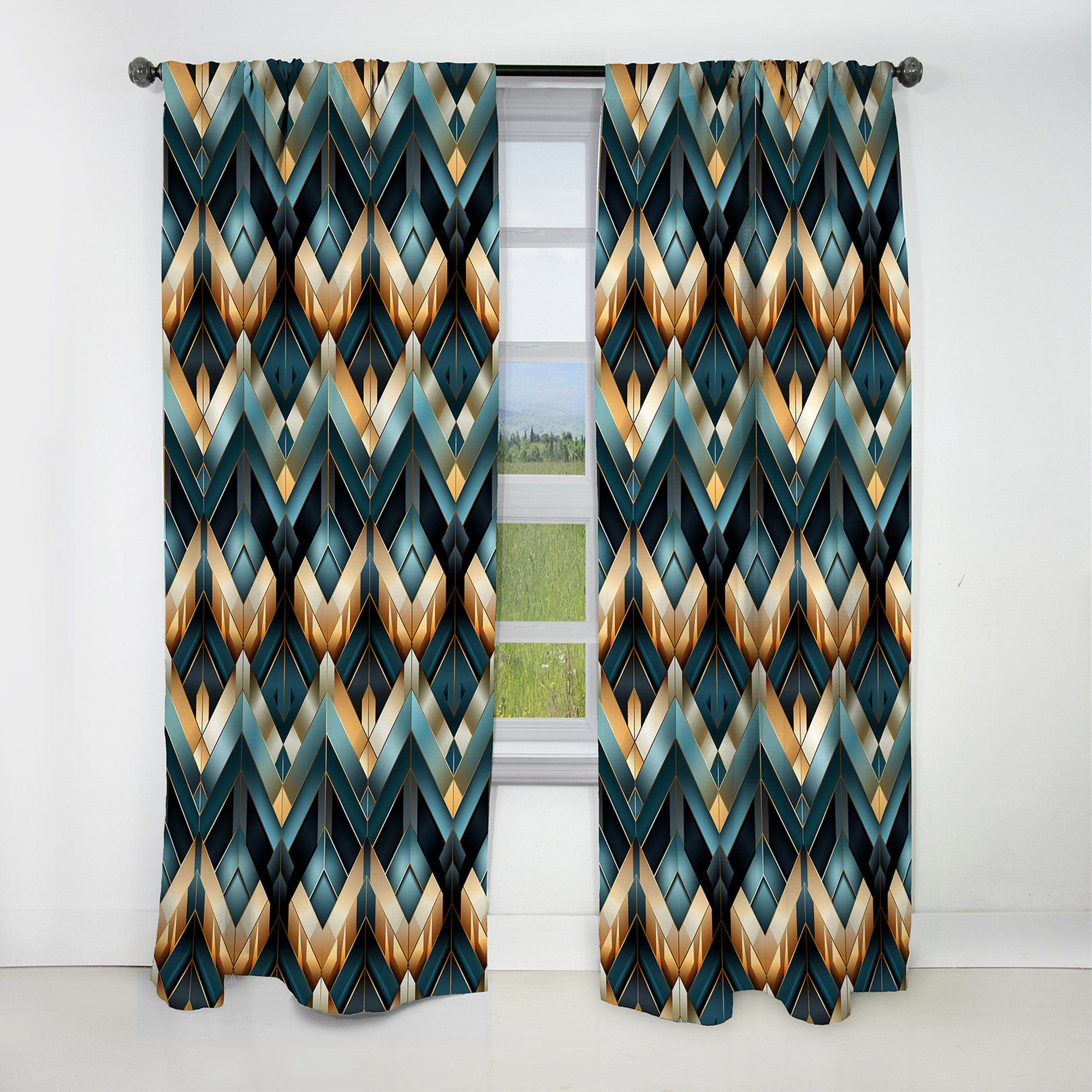 Design Art Blue Gold Deco Glamour Chevron Pattern - Chevron Curtain ...