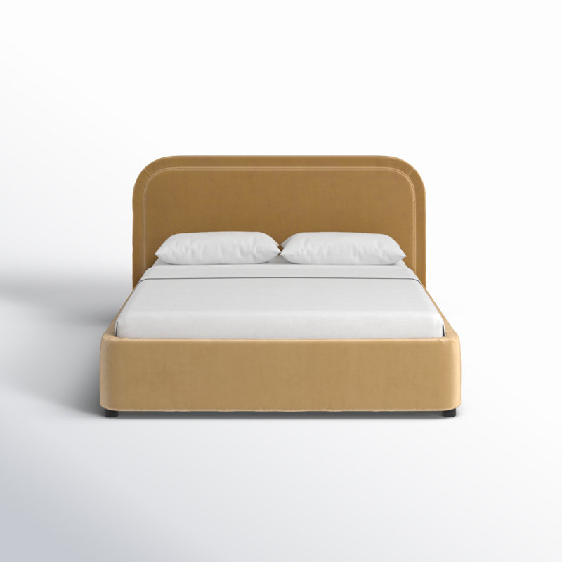 Dovetail Furniture Agi Polyester Velvet Bed, Camel, Queen | Perigold
