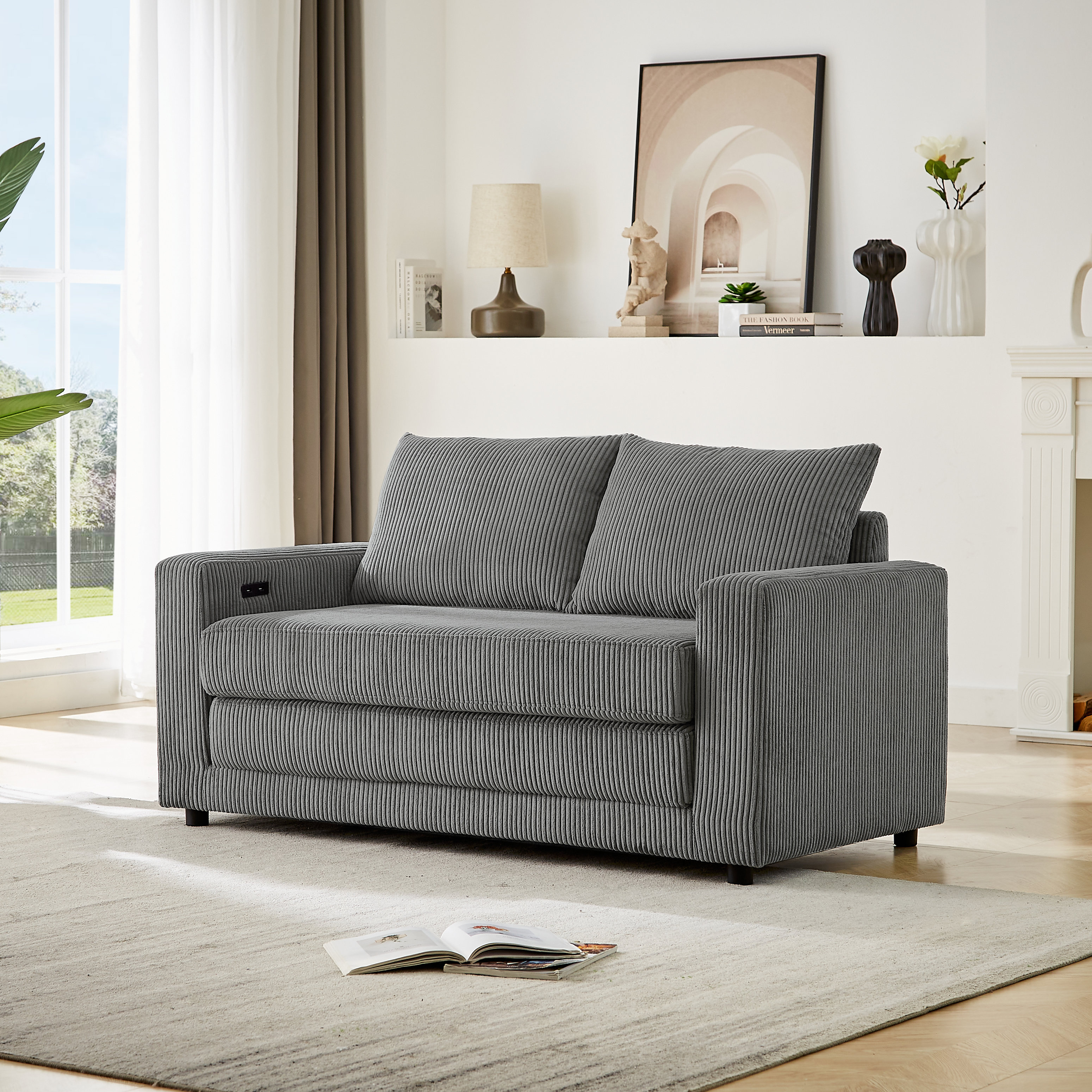 Ebern Designs Beverlye 56.69'' Upholstery Sleeper Sofa with USB Charger ...