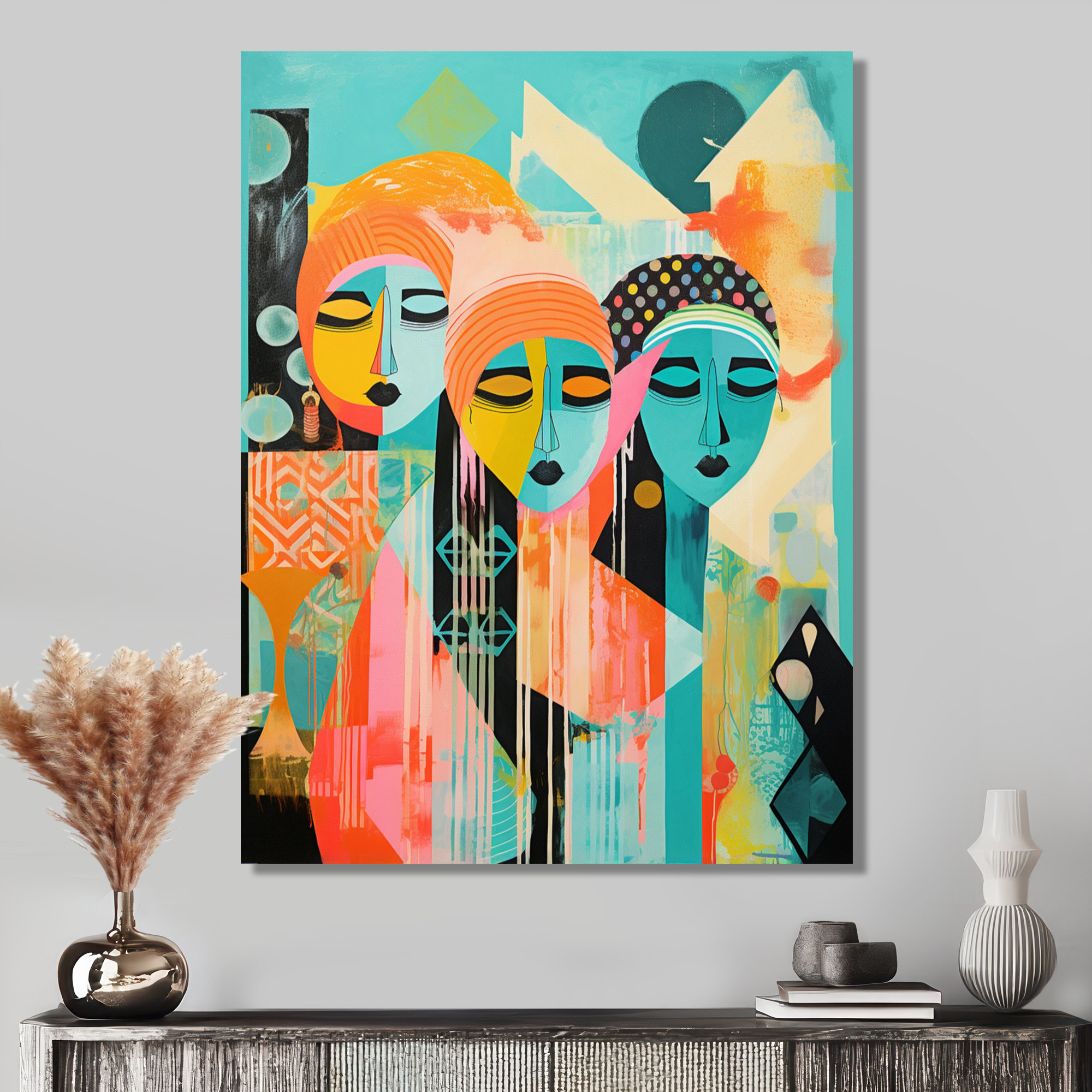 Winston Porter Serene Devotion Three Turquoise Woman Praying - Abstract ...