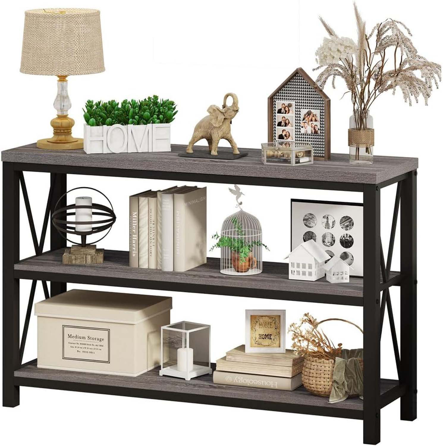 17 Stories Industrial Sofa Console Table For Entryway, 3 Tier Foyer ...