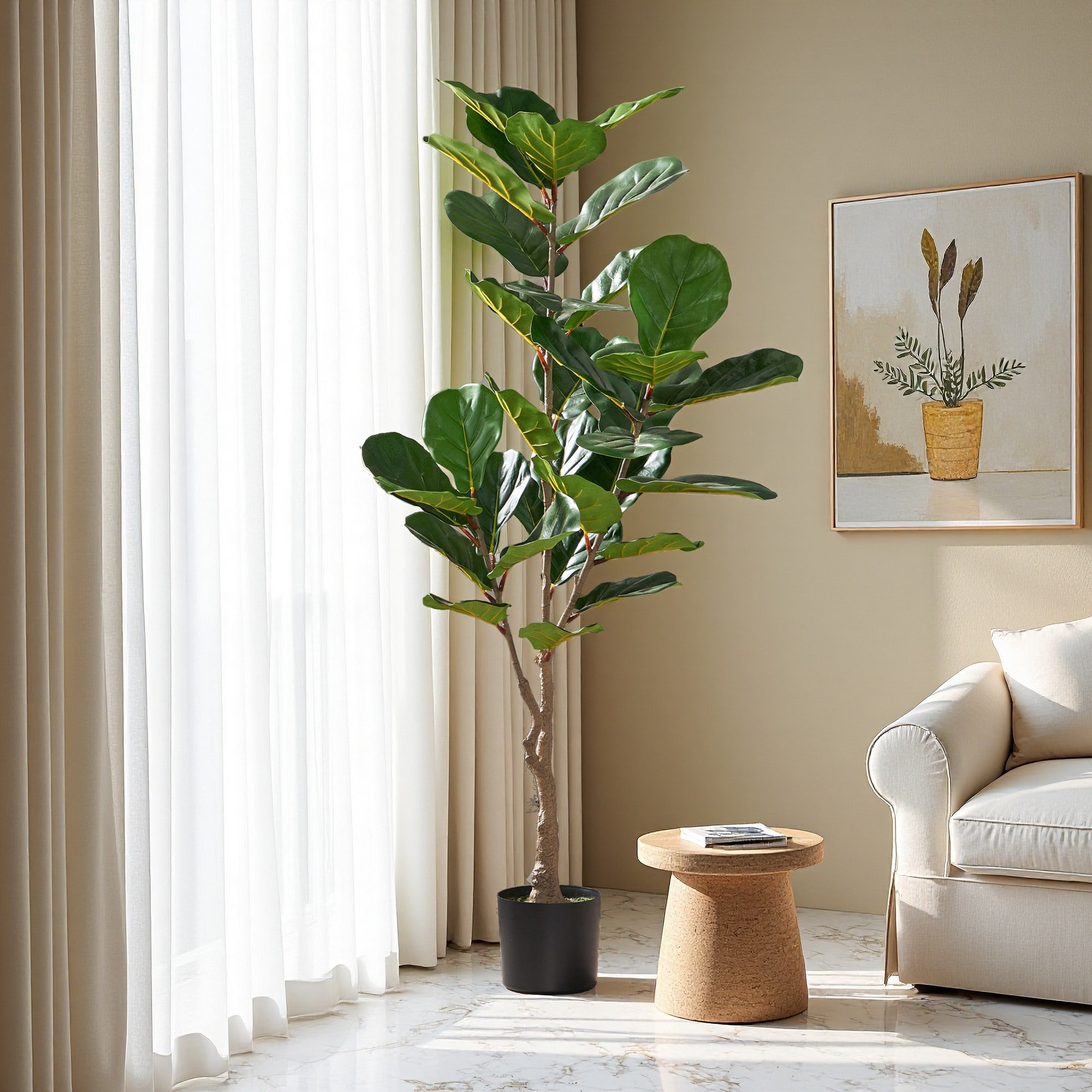 Latitude Run® Realistic 59" Faux Fiddle Leaf Fig Tree with Planter ...