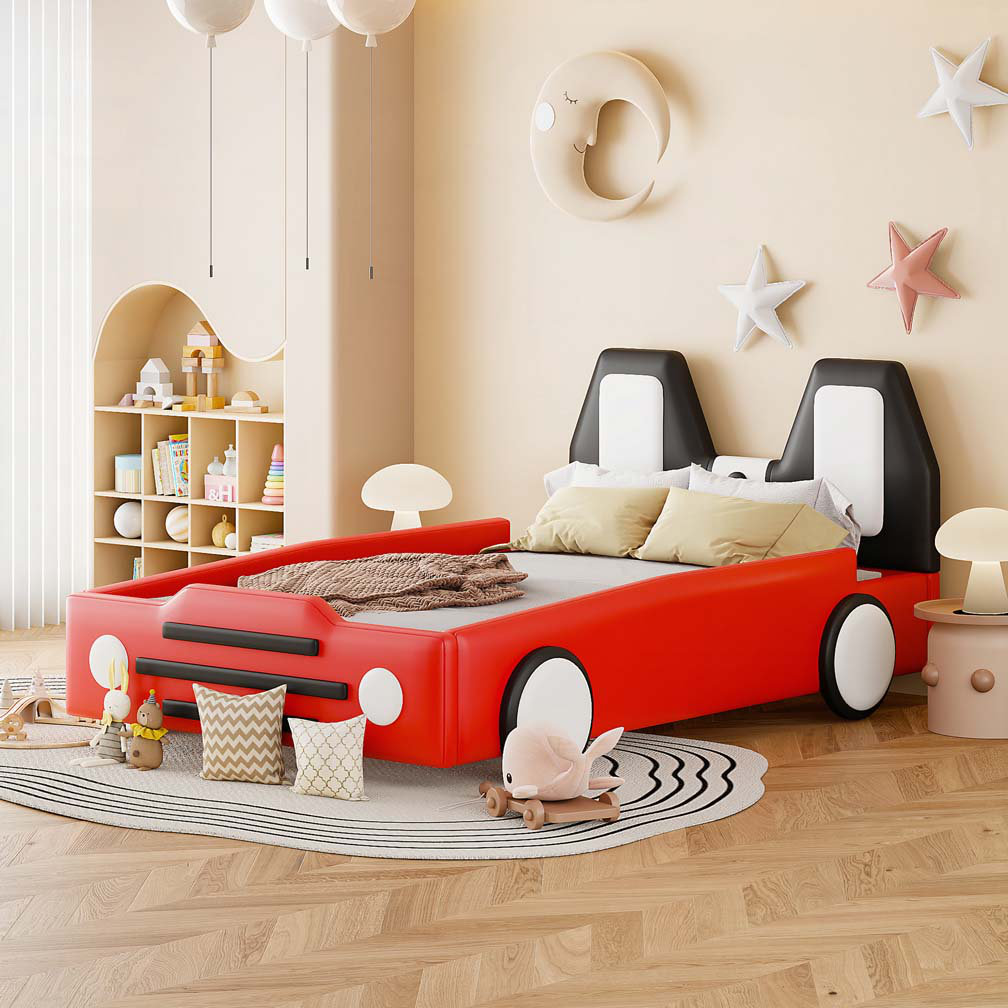 Ivy Bronx PU Leather Car-Shaped Platform Bed with Wheels, | Wayfair