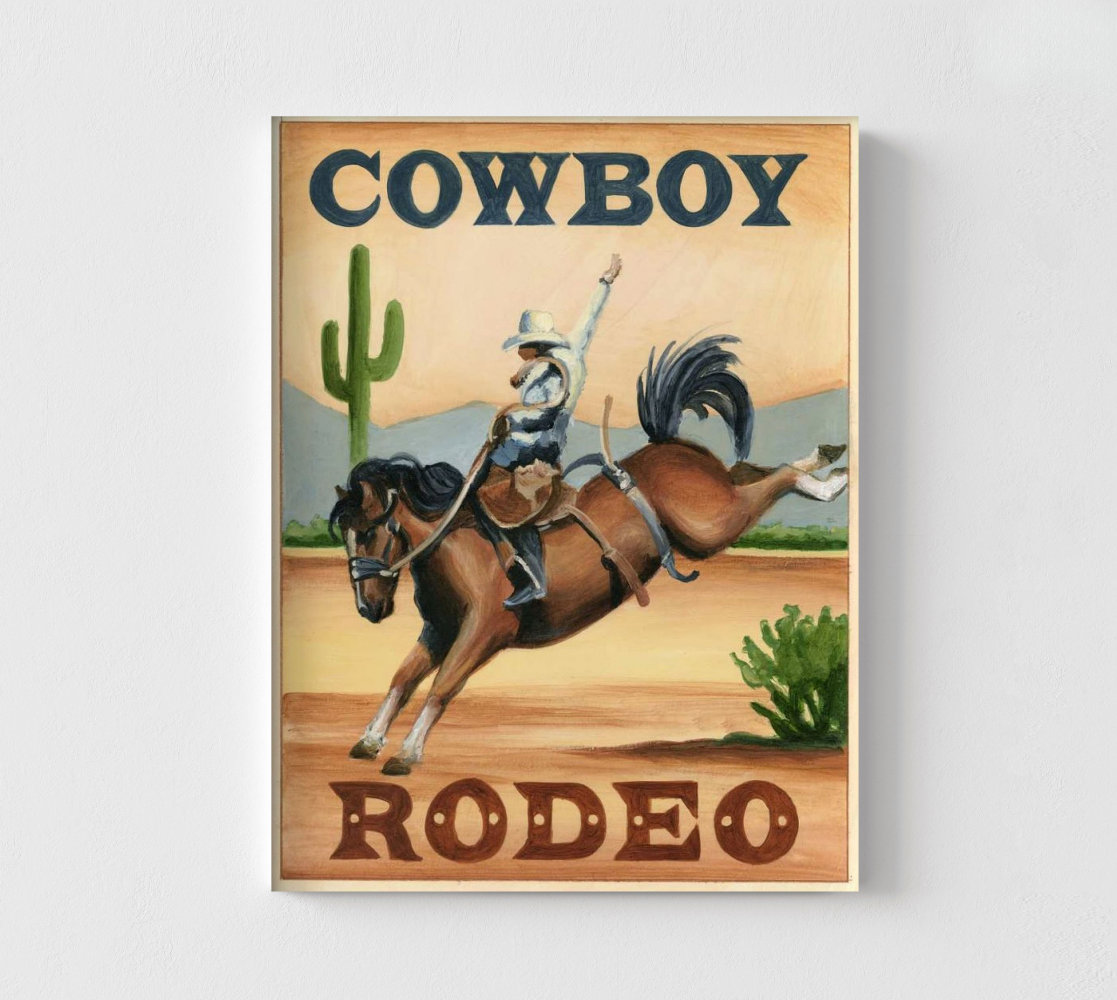 WeFrameArt Cowboy Rodeo By Ethan Harper, Cute Horse Cowboy Office Decor ...