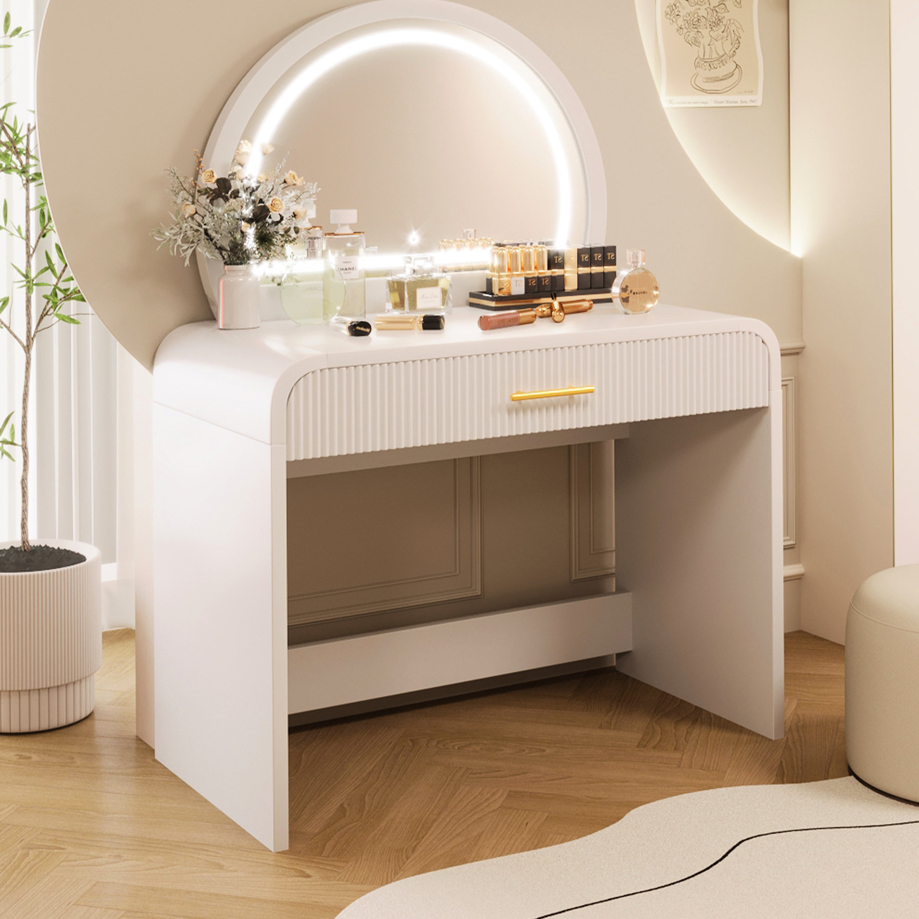 Corrigan Studio® 39" White Makeup Vanity With Mirror & Drawer For ...