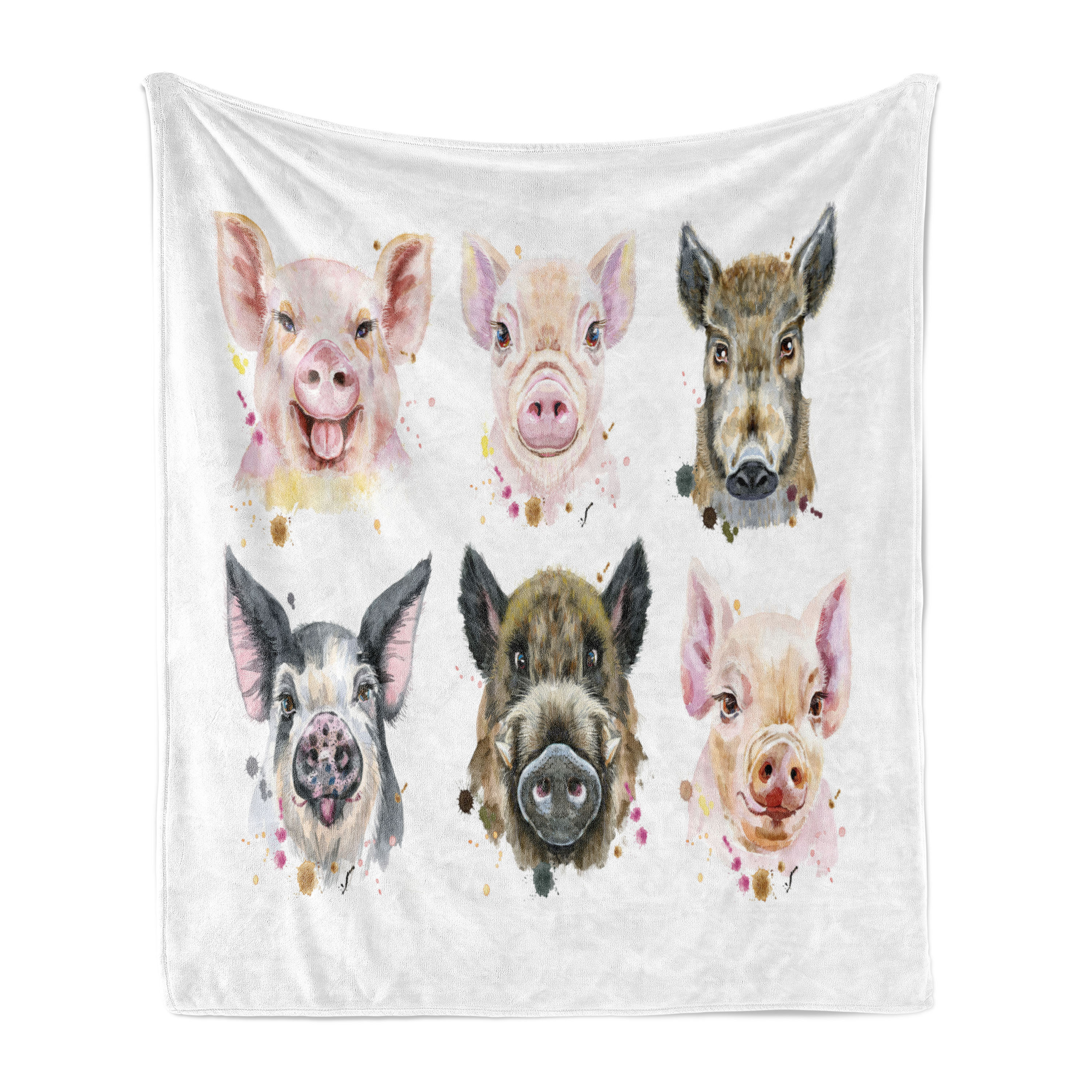 Ambesonne Farm Animal Fleece Throw Blanket Breeds of Pig Multicolor ...