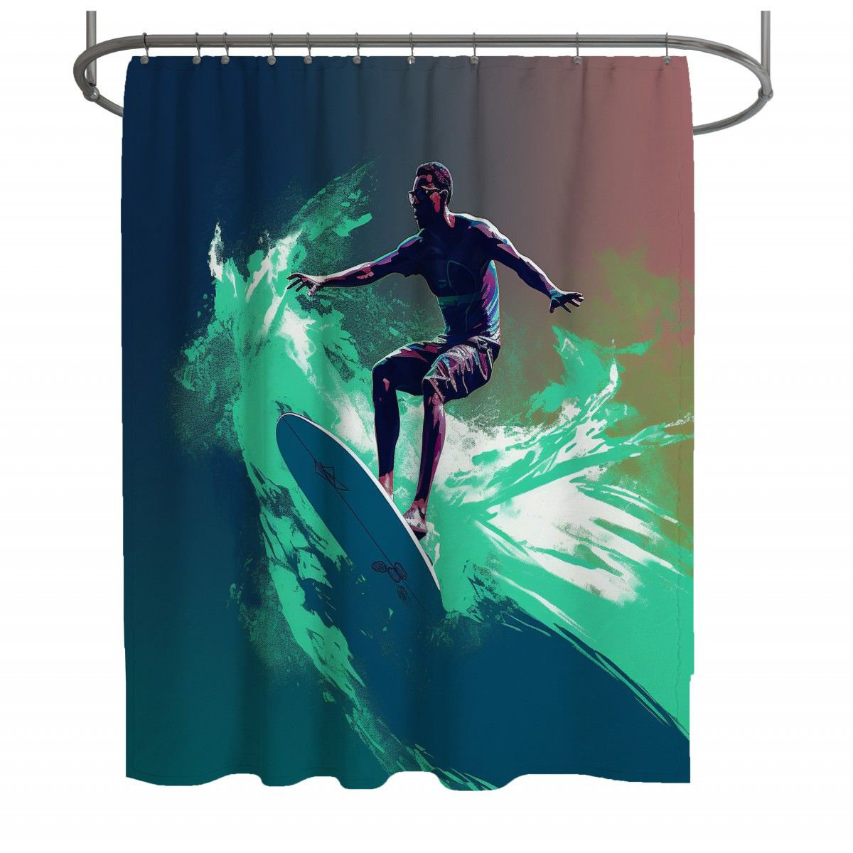 VisionDecor Surfing Shower Curtain - Surfer Bathroom Decor | Wayfair