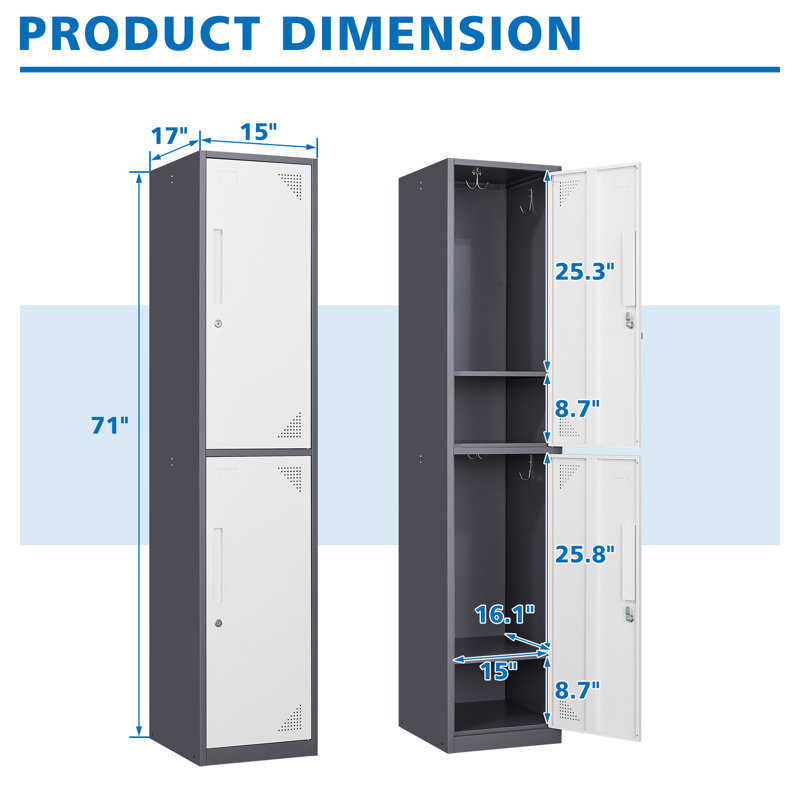 Steelcube Metal 2 - Tier 15'' Gym & Locker Room Locker with Built In ...